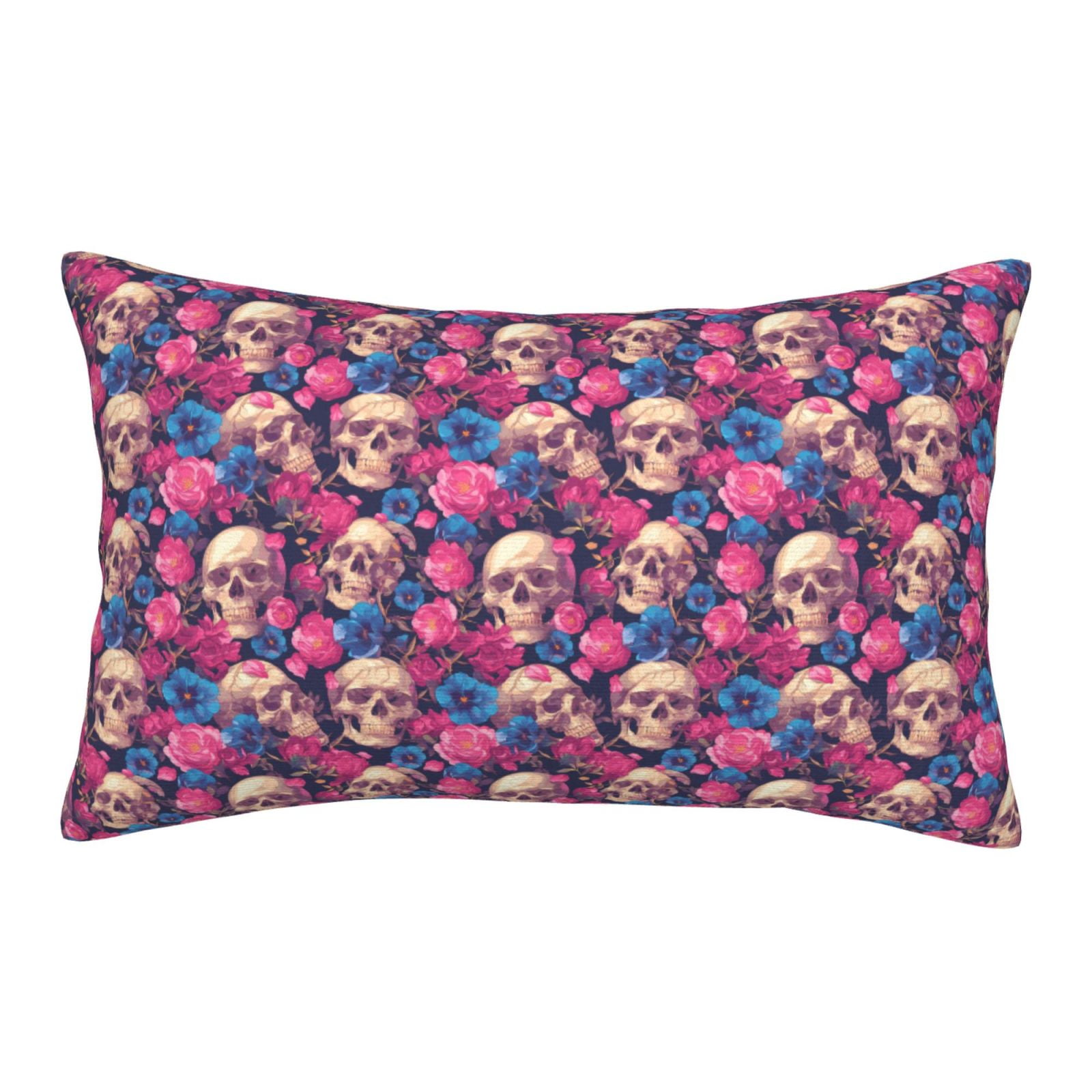 Sikiie Skull rose blue flower Print Plush Pillow Cover, Wrinkle-proof ...