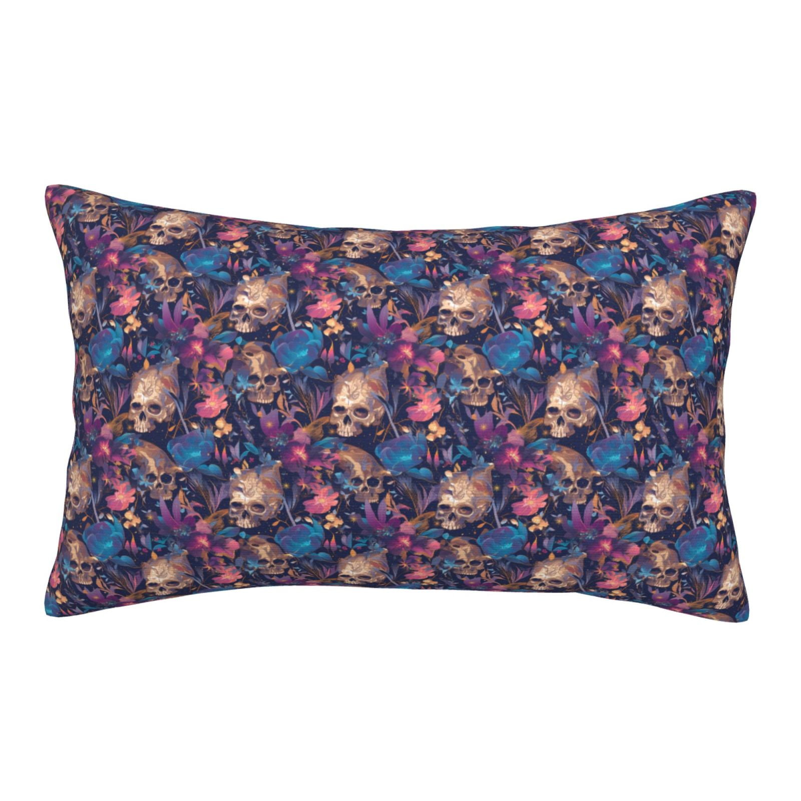 Sikiie Skull starry sky flower Print Plush Pillow Cover, Wrinkle-proof ...