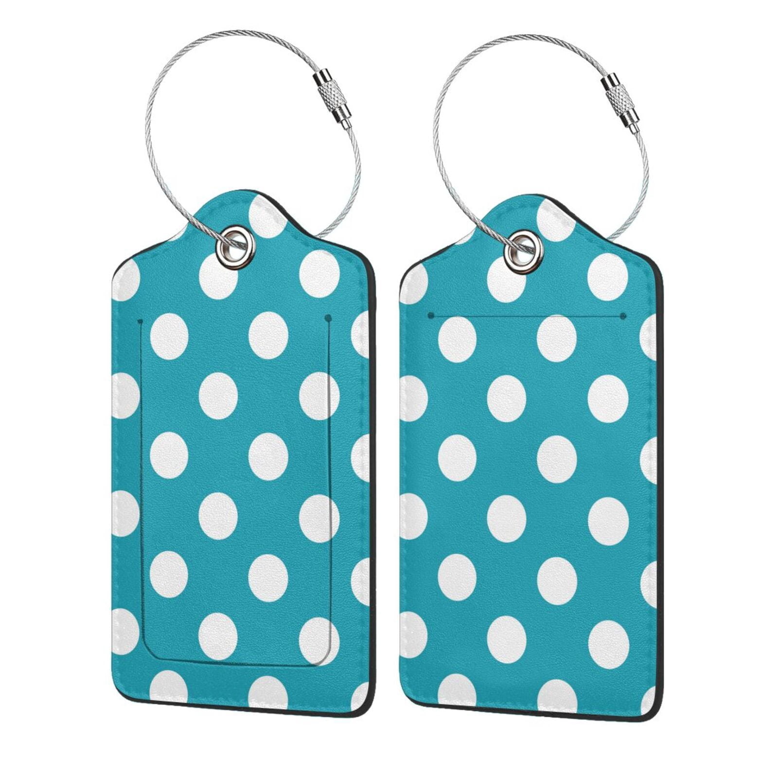 Sikiie Sky Blue And White Polka Dot Luggage Tag for Suitcase Leather ...