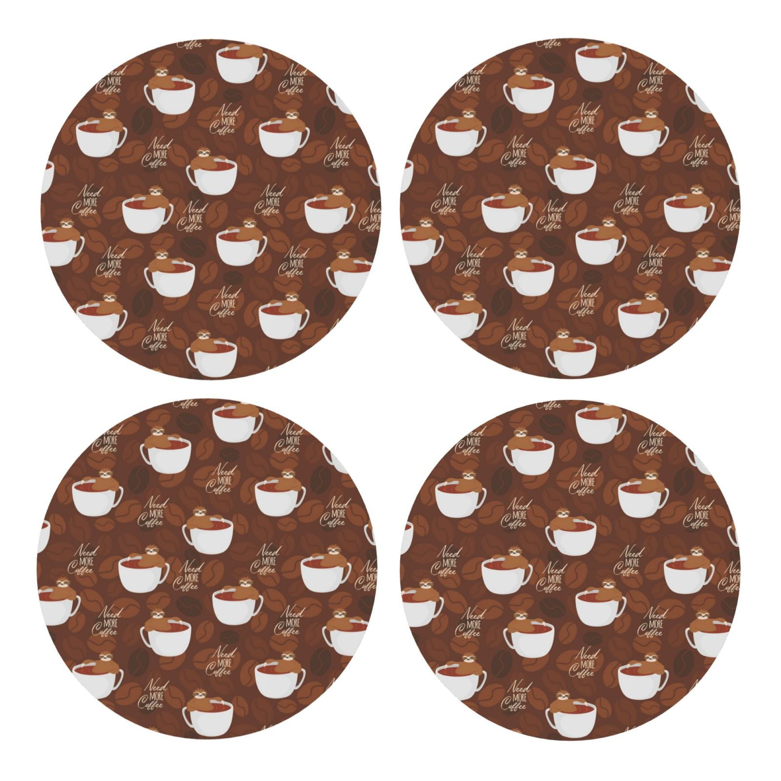 Sikiie Sloths Need More Coffee MDF Cork Coaster 4 Pcs - Absorbent ...