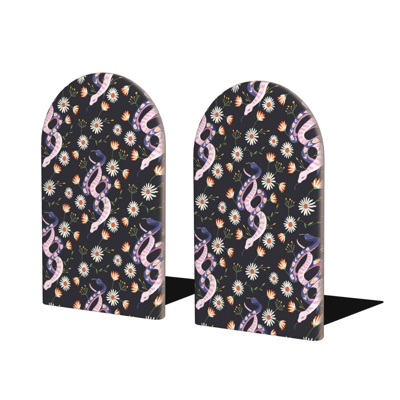 Sikiie Snake And Floral1 Bookends 1 Pair, Wood Bookends for Shelves ...