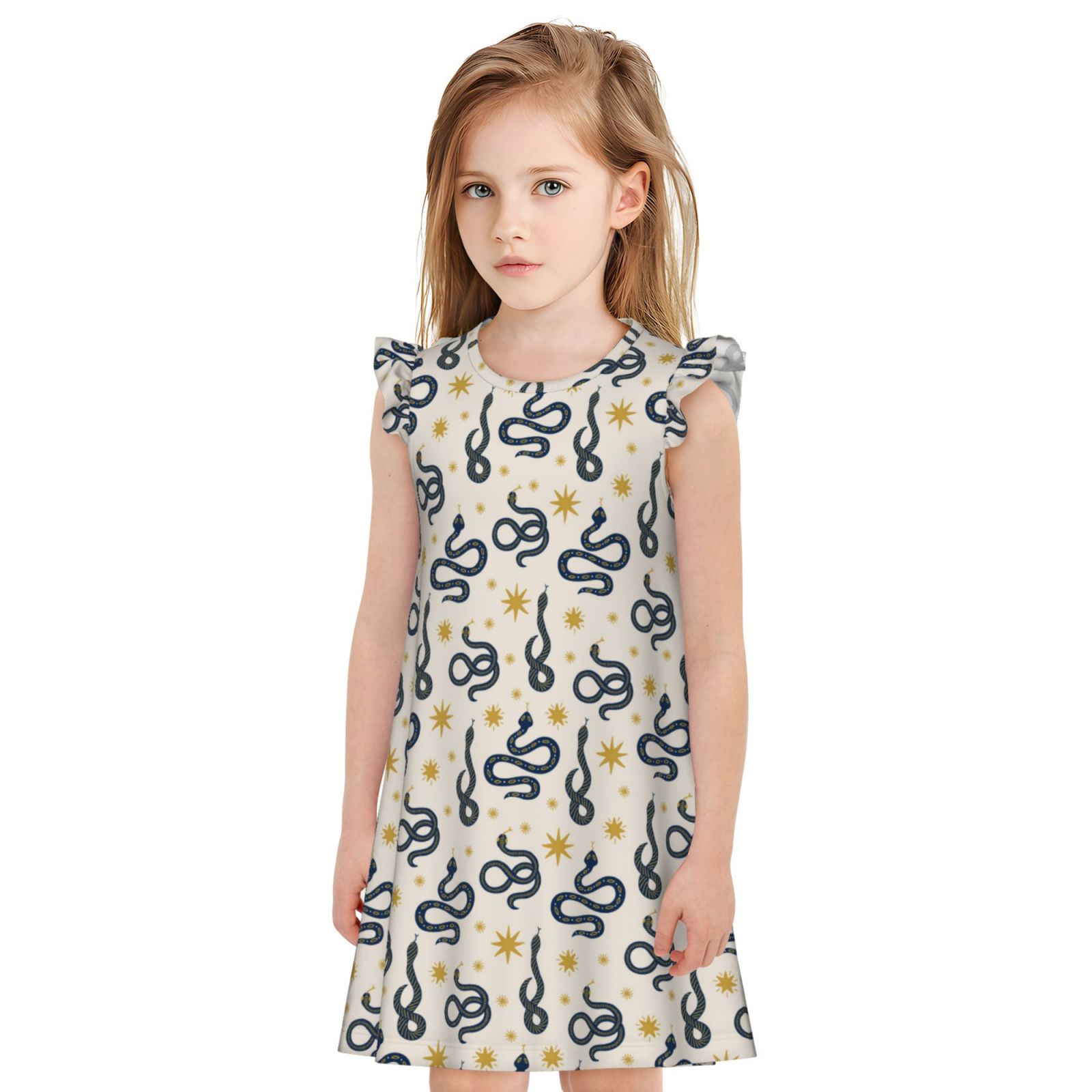 Sikiie Snake Girls Nightgowns 3-10 Years Flutter Short Sleeves ...