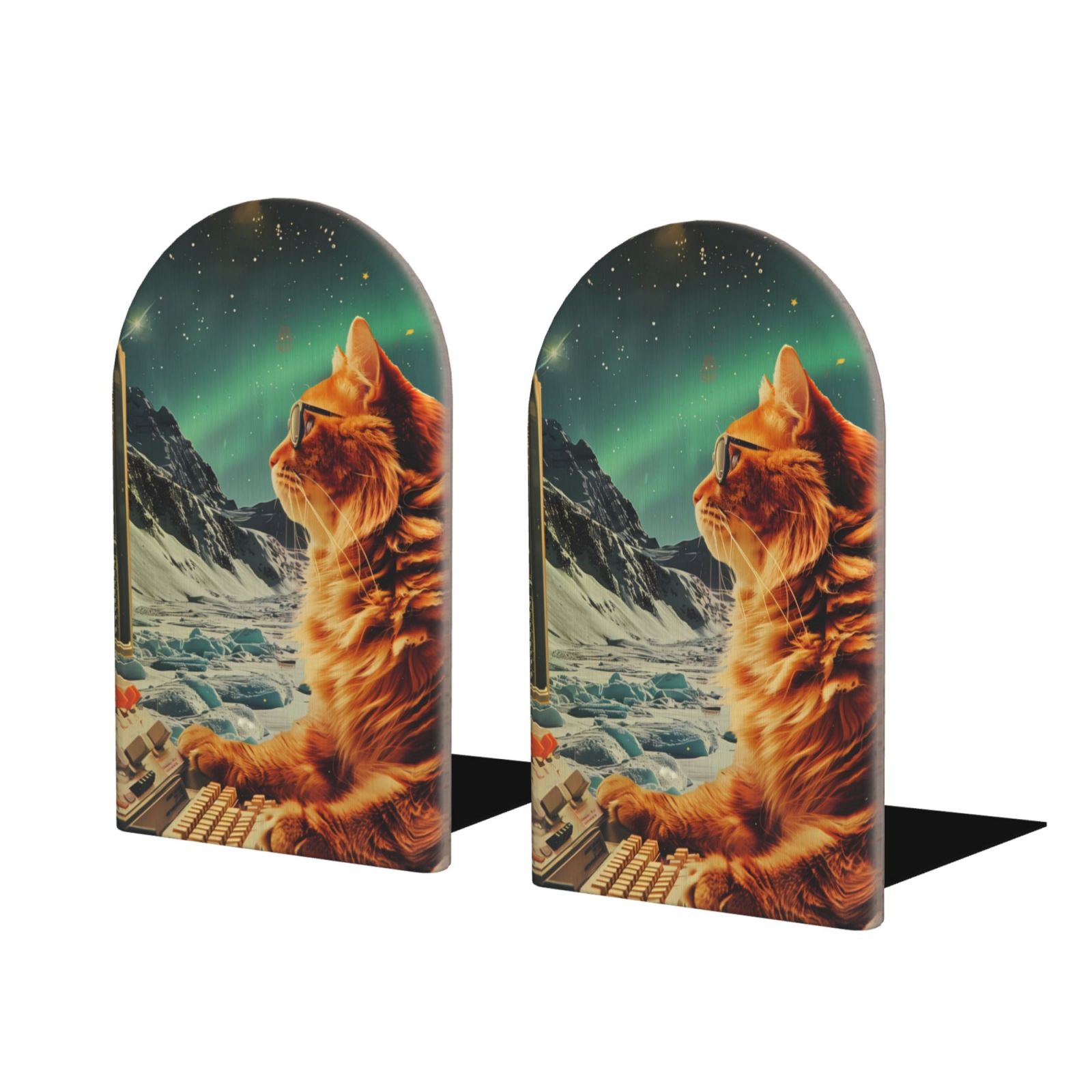 Sikiie Space Adventurer Cat Bookends 1 Pair, Wood Bookends for Shelves ...
