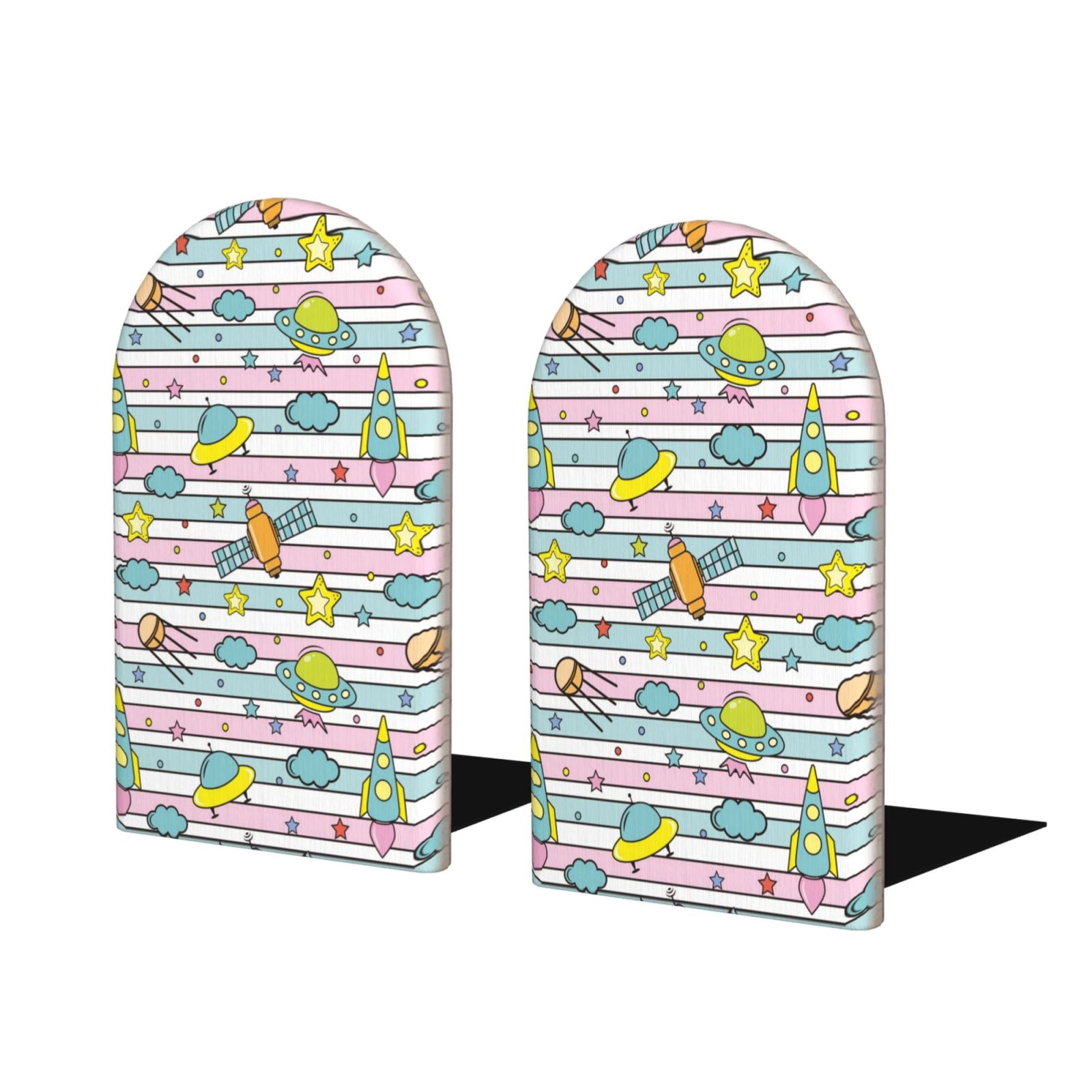 Sikiie Space Doodle Bookends 1 Pair, Wood Bookends for Shelves, Book ...