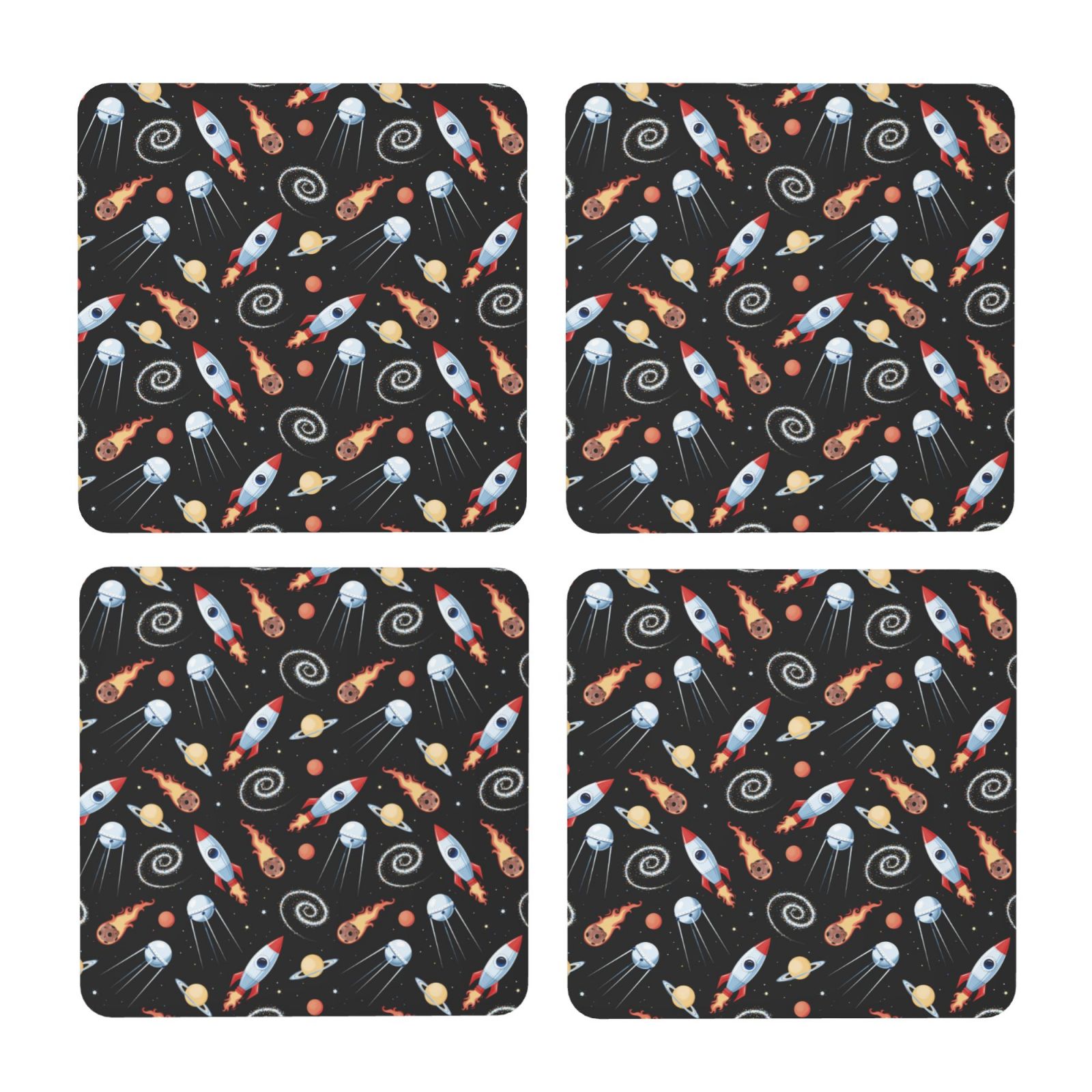 Sikiie Space Rocket MDF Cork Coaster 4 Pcs - Absorbent Beverage ...