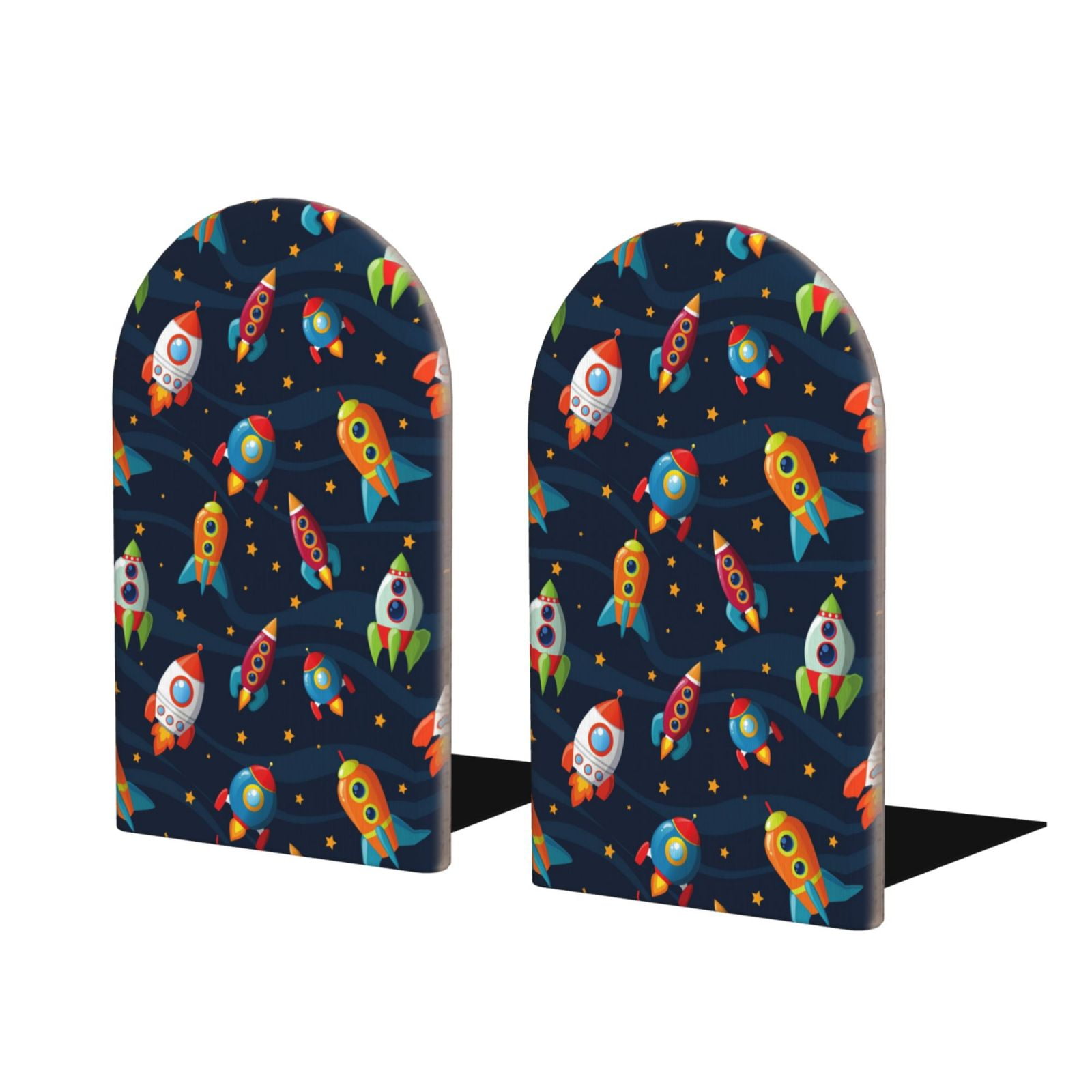 Sikiie Spaceships and Stars Bookends 1 Pair, Wood Bookends for Shelves ...