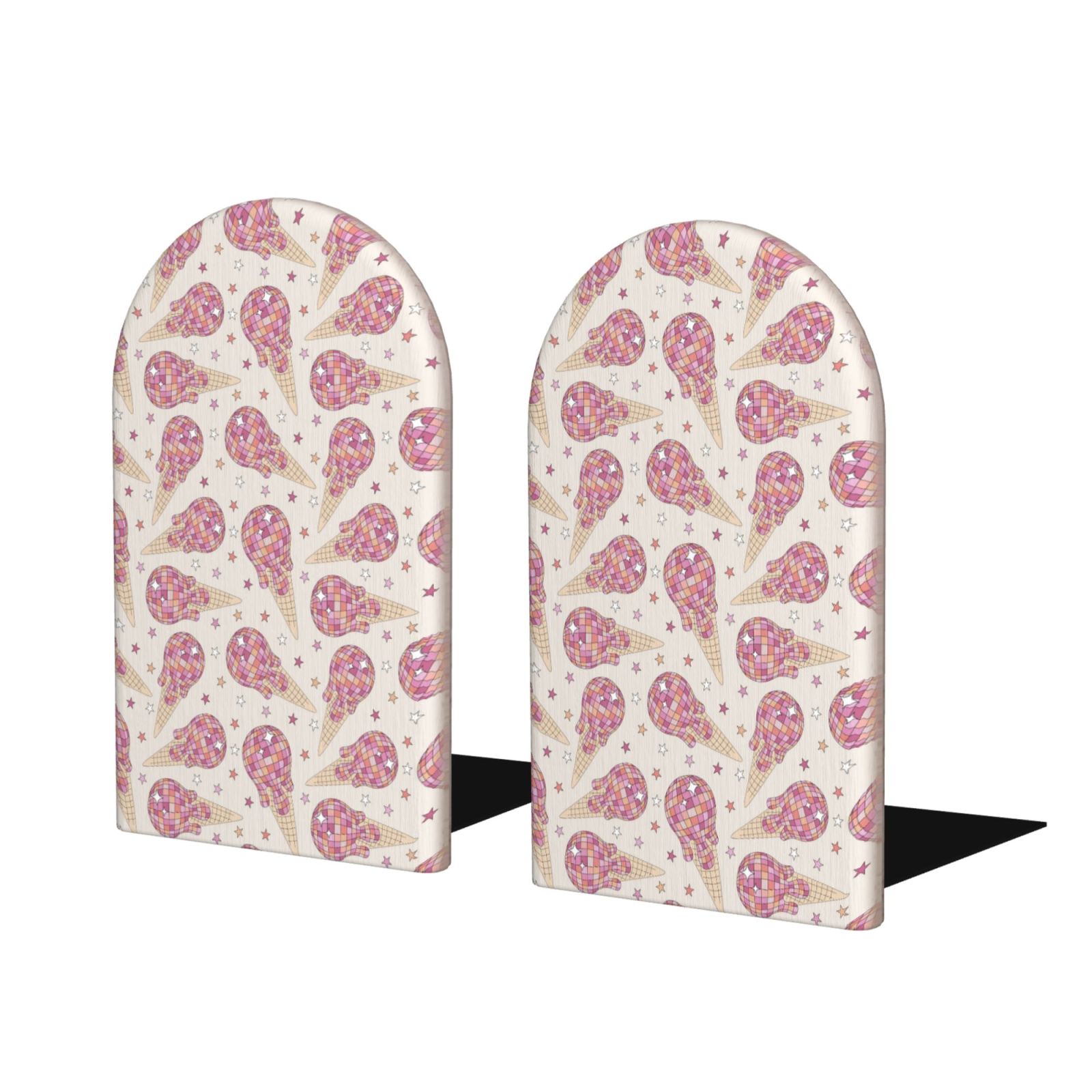 Sikiie Sparkling Ice Cream Bookends 1 Pair, Wood Bookends for Shelves ...