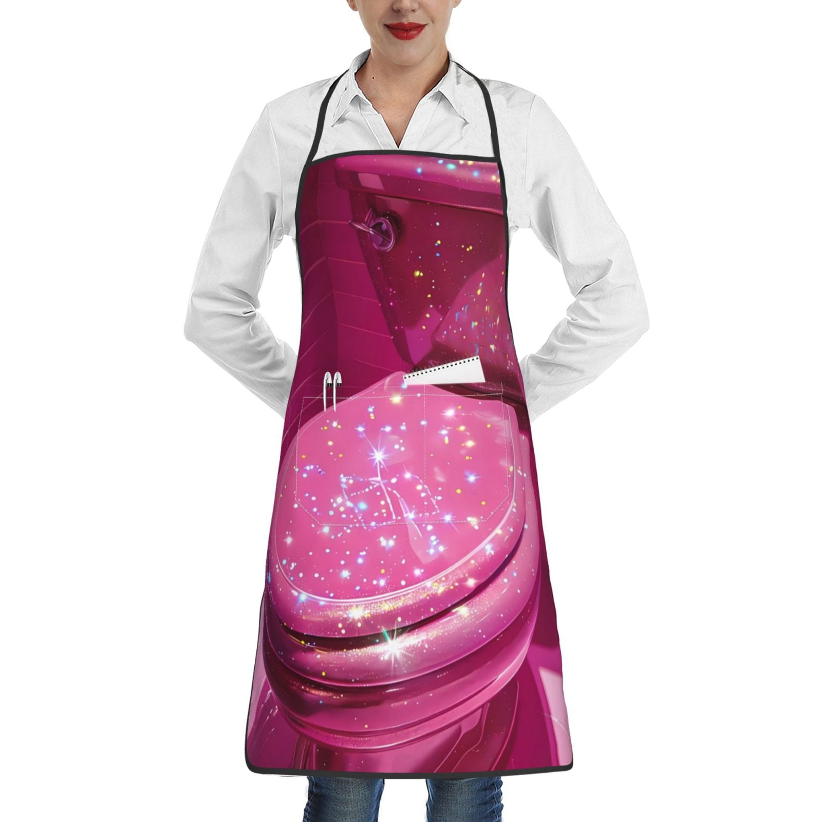 Sikiie Sparkling Pink Toilet Aprons for Kitchen Cooking Aprons, Chef ...
