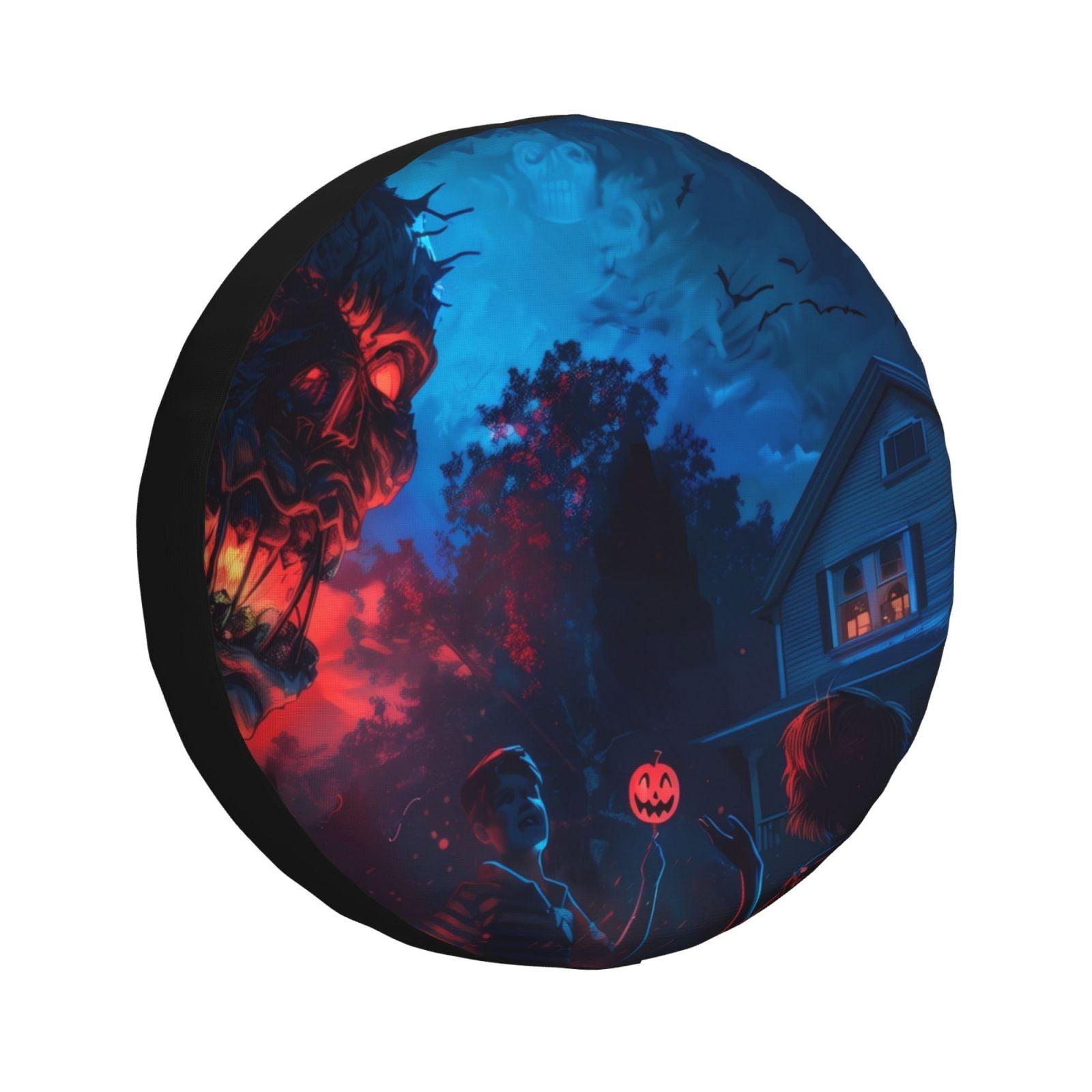 Sikiie Spooky Halloween Night Scene PVC Leather Spare Tire Wheel Cover ...