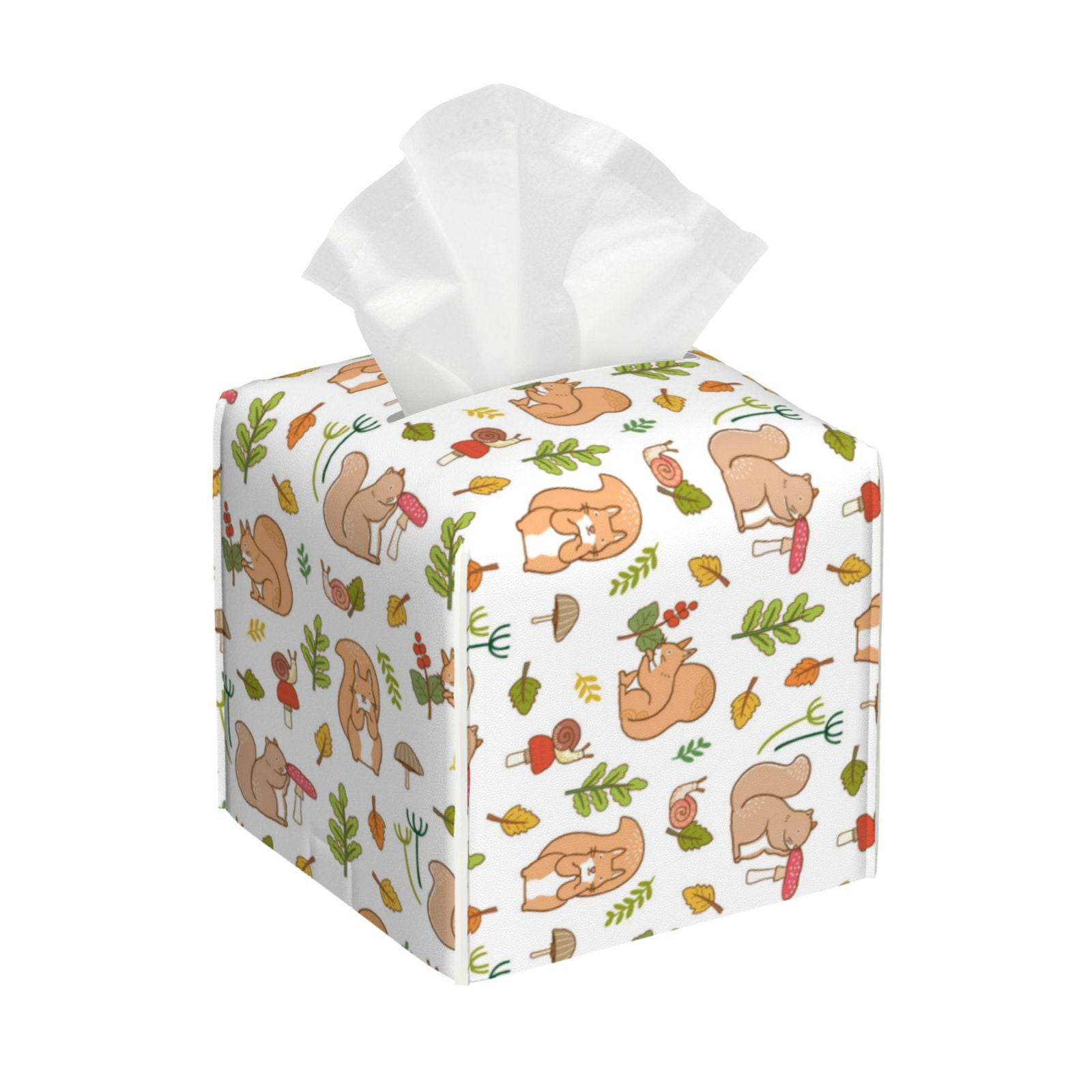 Sikiie Squirrel And Mushroom Leather Tissue Box Cover Square, tissue ...