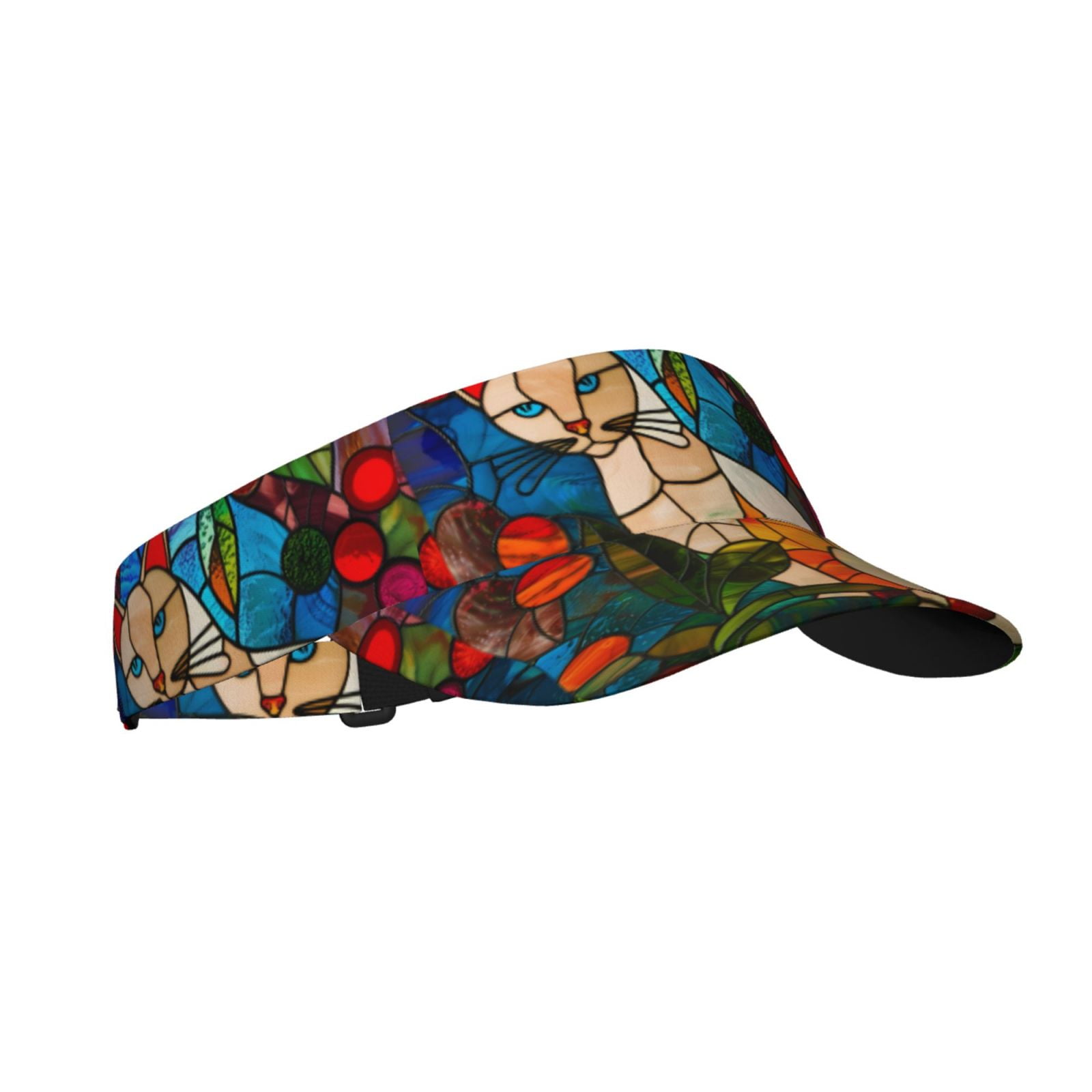 Sikiie Stained Glass Cat Art Sun Visor Hat Adjustable Velcro Golf Visor ...