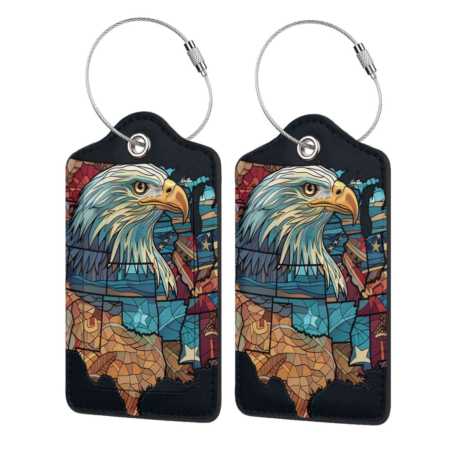 Sikiie Stained Glass Eagle USA Luggage Tag for Suitcase Leather Baggage ...