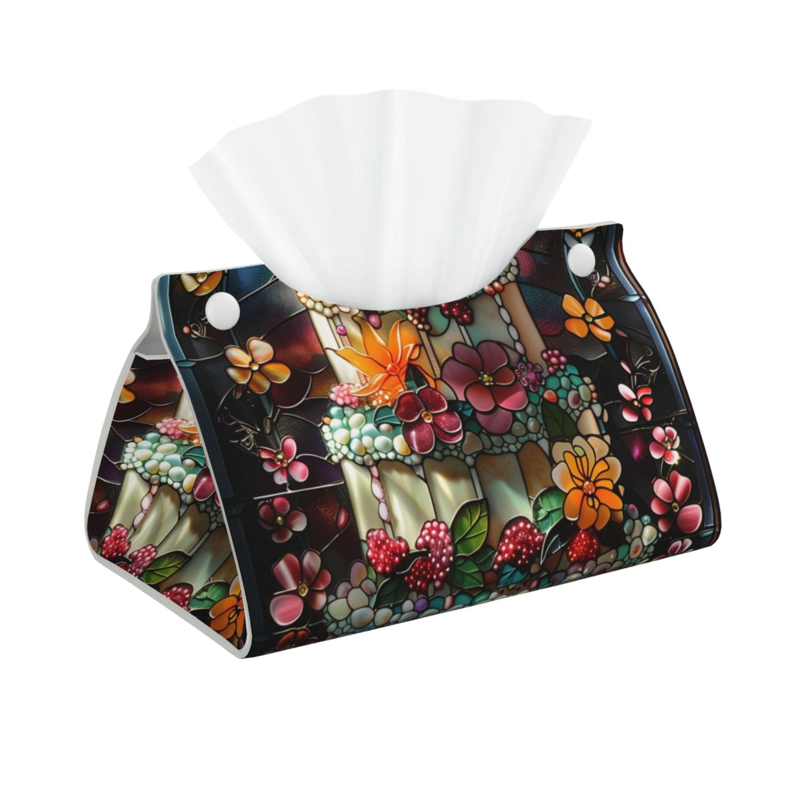 Sikiie Stained Glass Floral Cake Leather Tissue Box Cover Rectangle ...