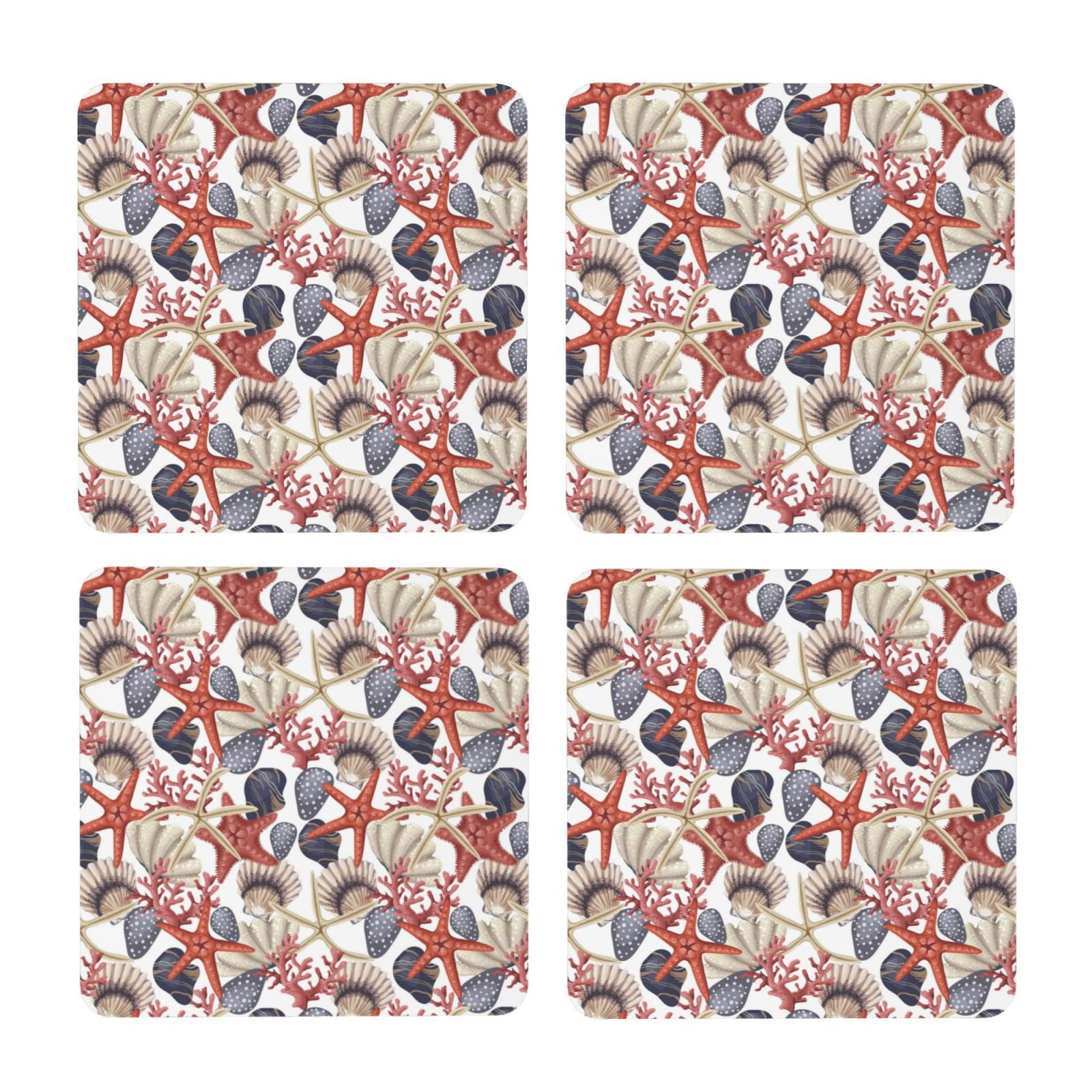 Sikiie Starfish Shell MDF Cork Coaster 4 Pcs - Absorbent Beverage ...