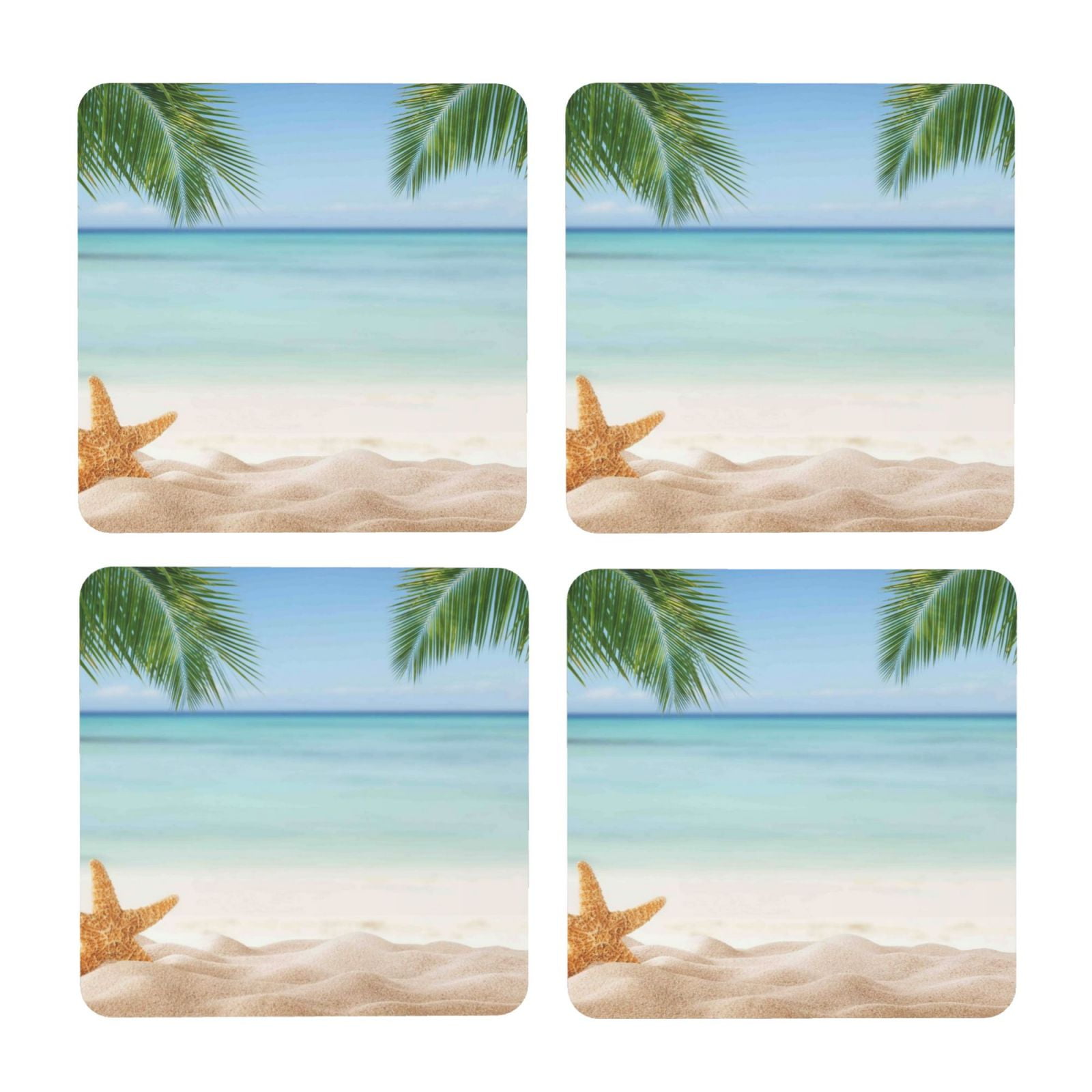 Sikiie Starfish in Beach MDF Cork Coaster 4 Pcs - Absorbent Beverage ...
