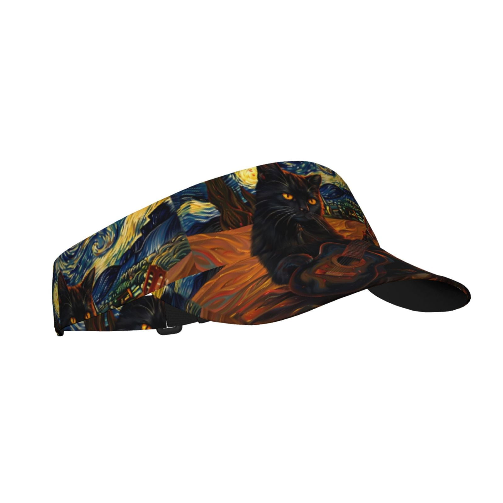 Sikiie Starry Night Cat Guitarist A Sun Visor Hat Adjustable Velcro ...