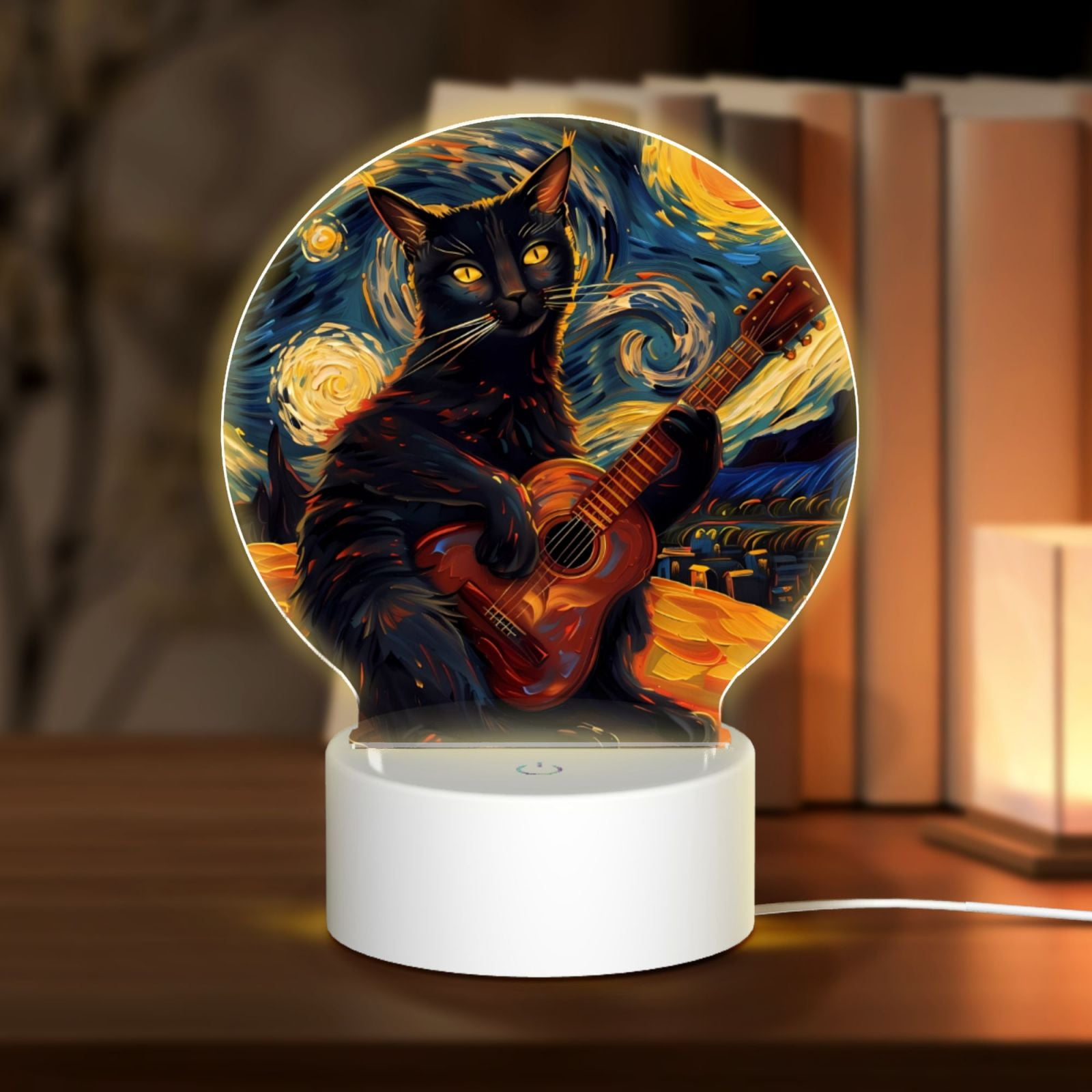 Sikiie Starry Night Cat Guitarist Acrylic Night Light Gift Custom ...
