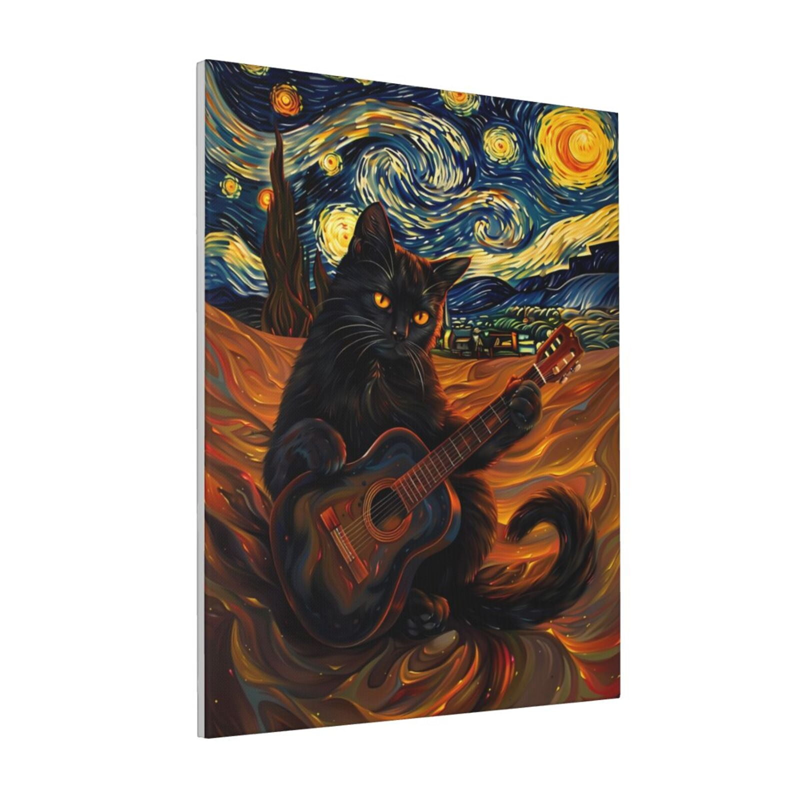 Sikiie Starry Night Cat Guitarist A Print Canvas Decorative Hanging ...