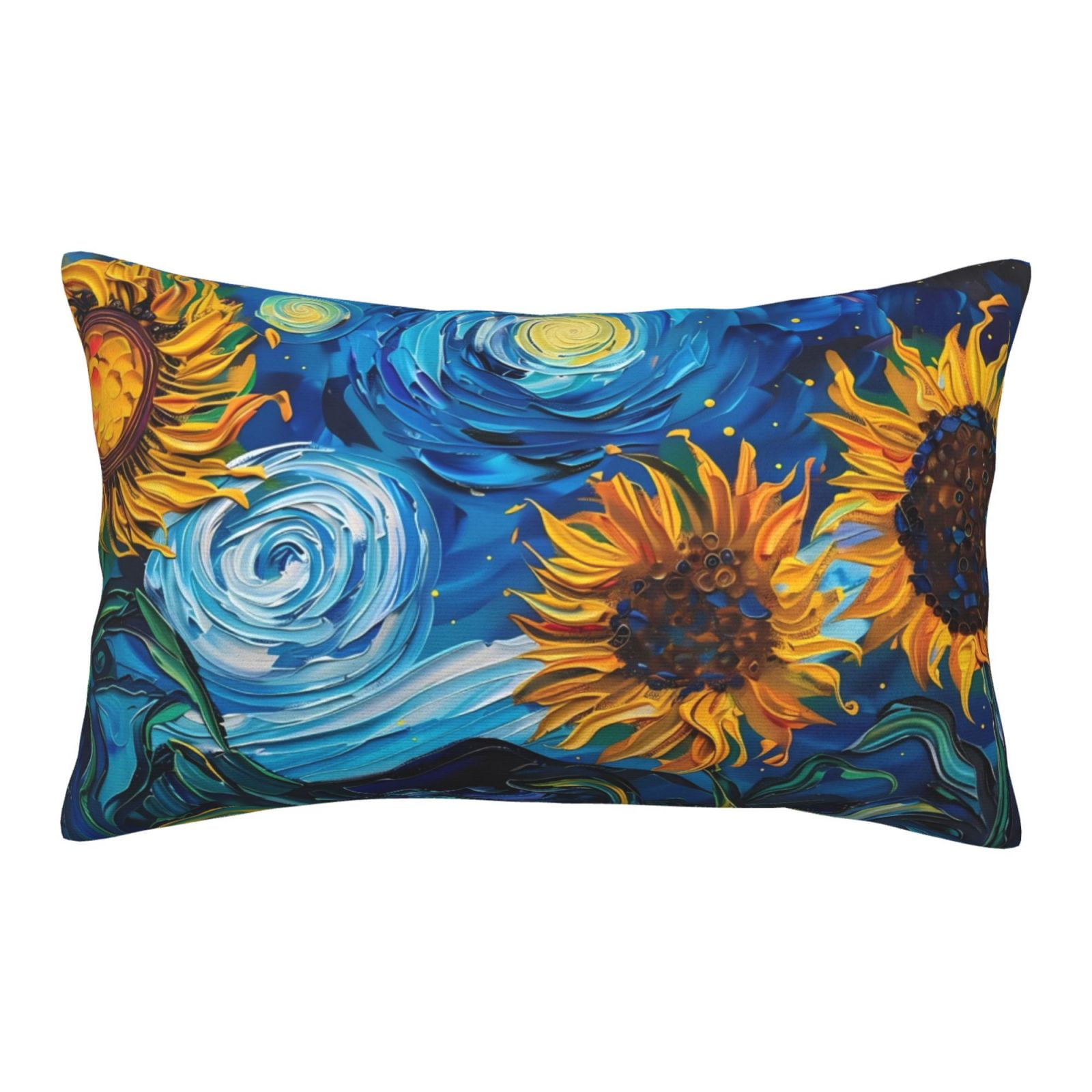 Sikiie Starry Night Sunflower Field Print Plush Pillow Cover, Wrinkle ...
