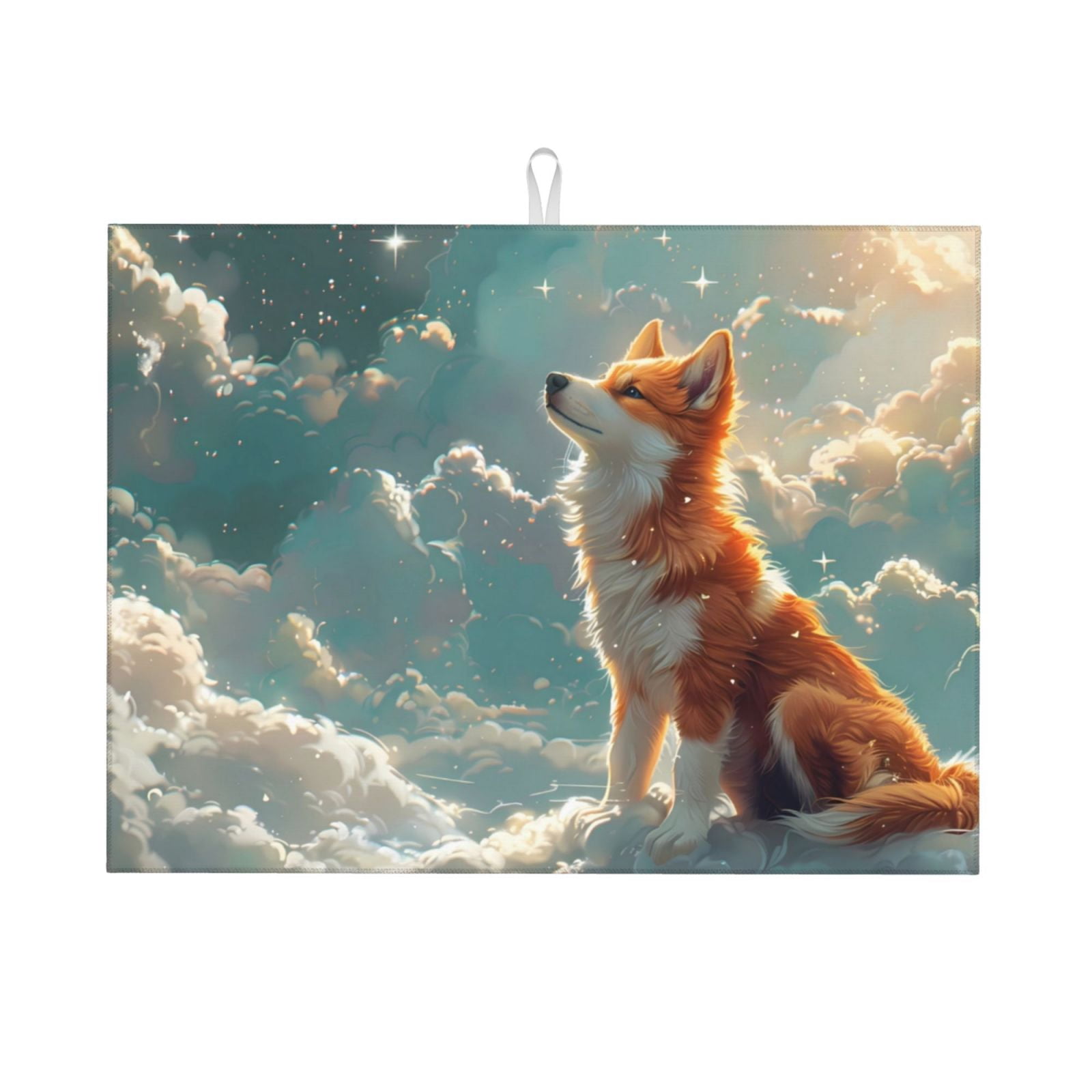 Sikiie Starry Sky Cloud Fox Dish Drying Mat, Kitchen Counter Mat, Self ...