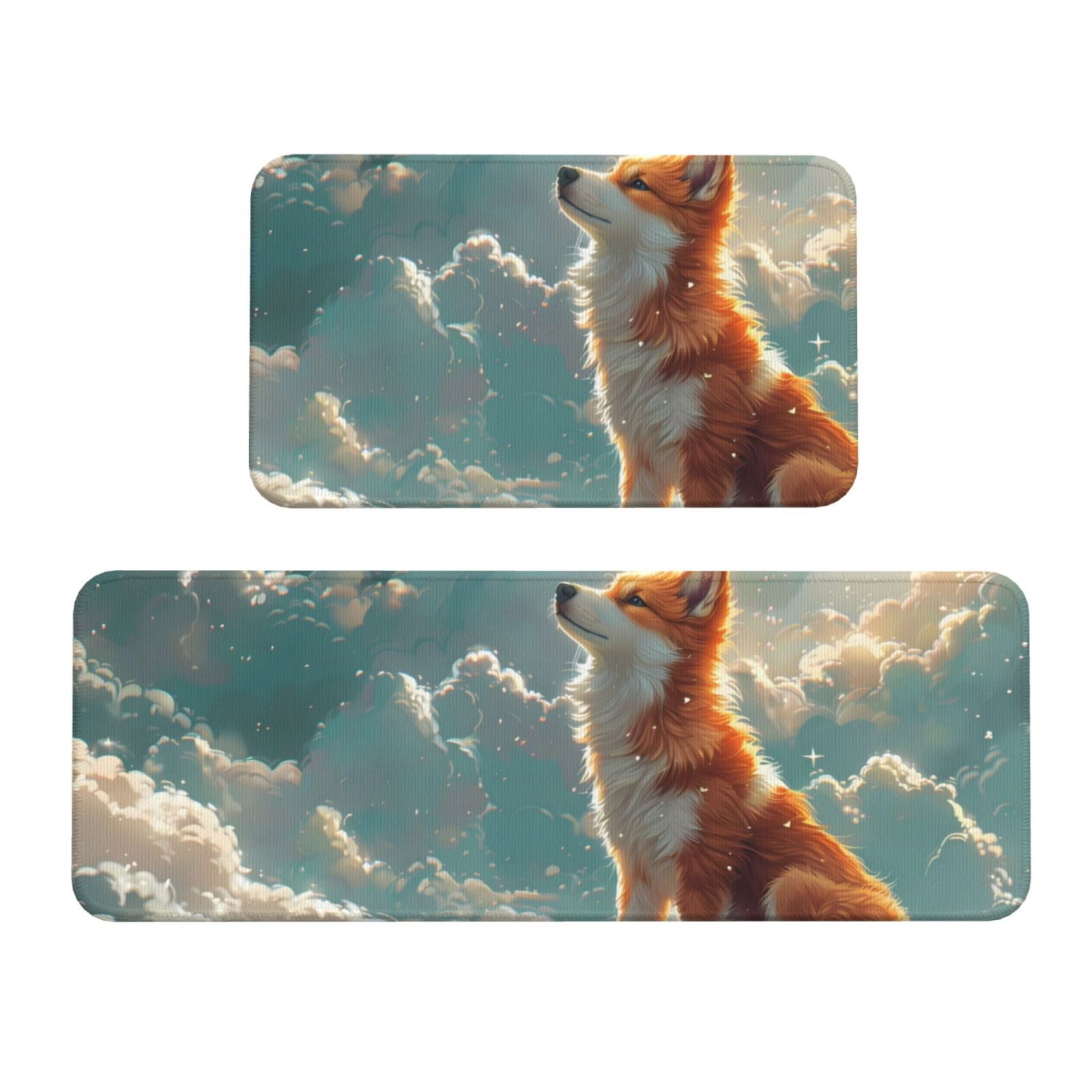 Sikiie Starry Sky Cloud Fox Kitchen Mat 2 PCS Cushioned Kitchen Rug ...