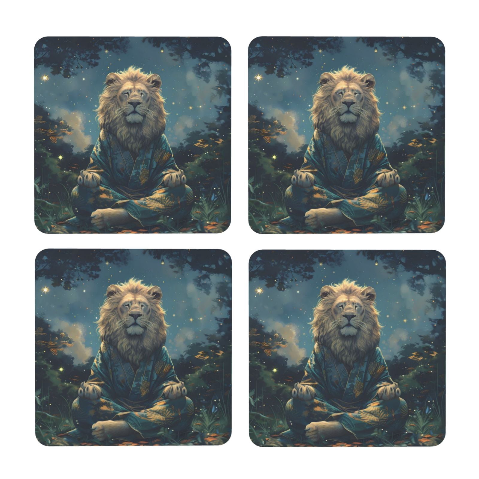 Sikiie Starry Sky Meditating Lion MDF Cork Coaster 4 Pcs - Absorbent ...