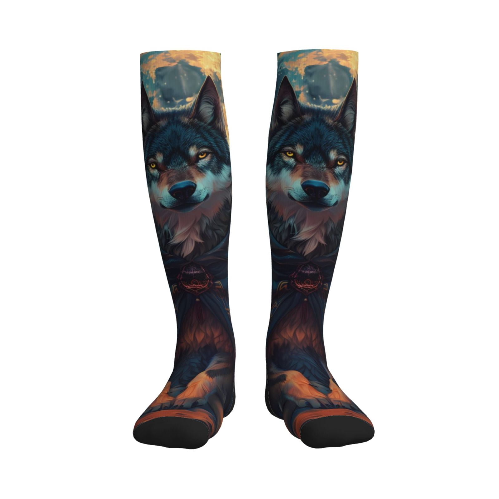 Sikiie Starry Sky Moon Wolf Leader 1 Pairs Compression Socks for Men and Women 15-20 mmHg ...