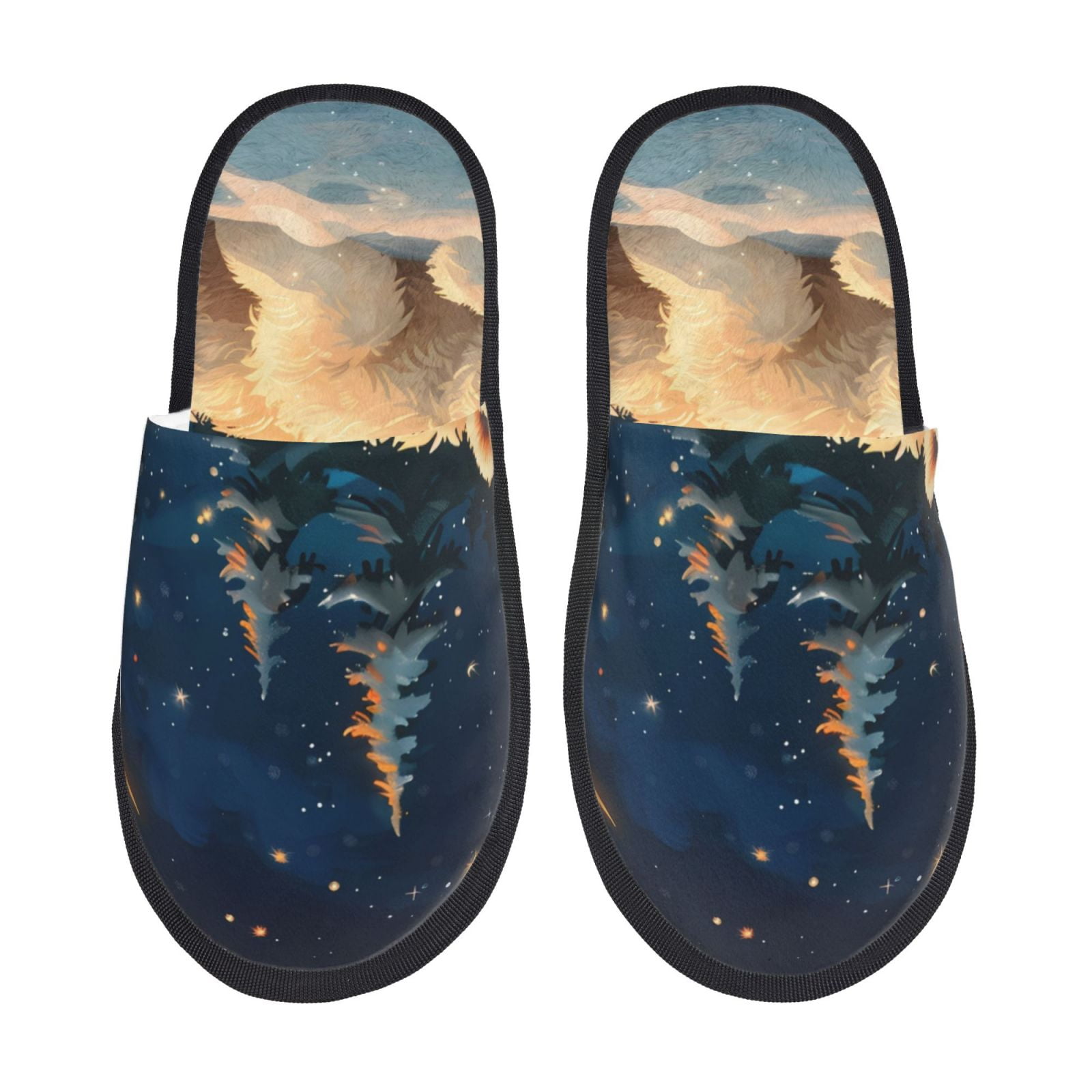 Sikiie Starry Sky Sleep White Bear Fuzzy Slip-on Slippers Warm Cozy ...