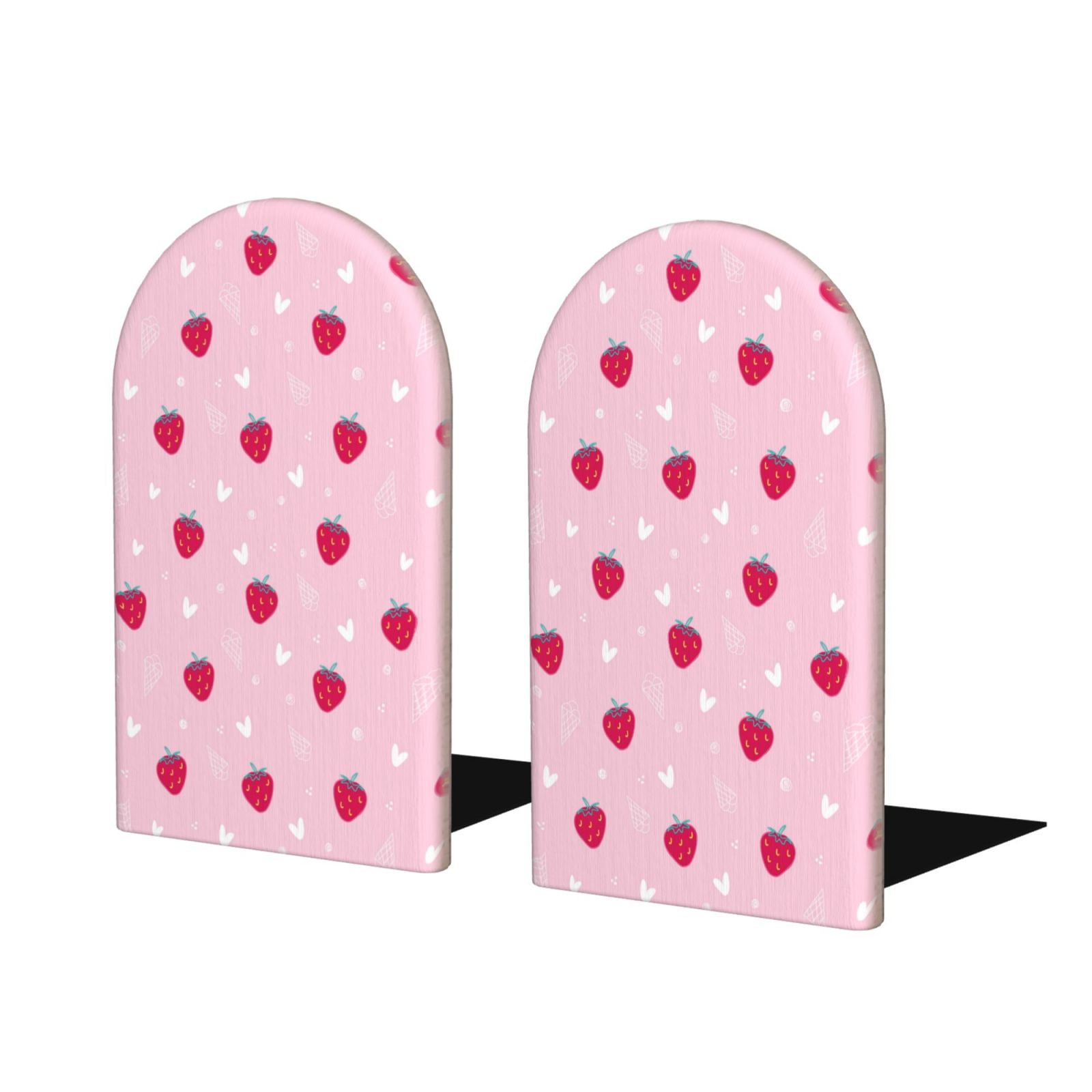 Sikiie Strawberry And Heart Bookends 1 Pair, Wood Bookends for Shelves ...