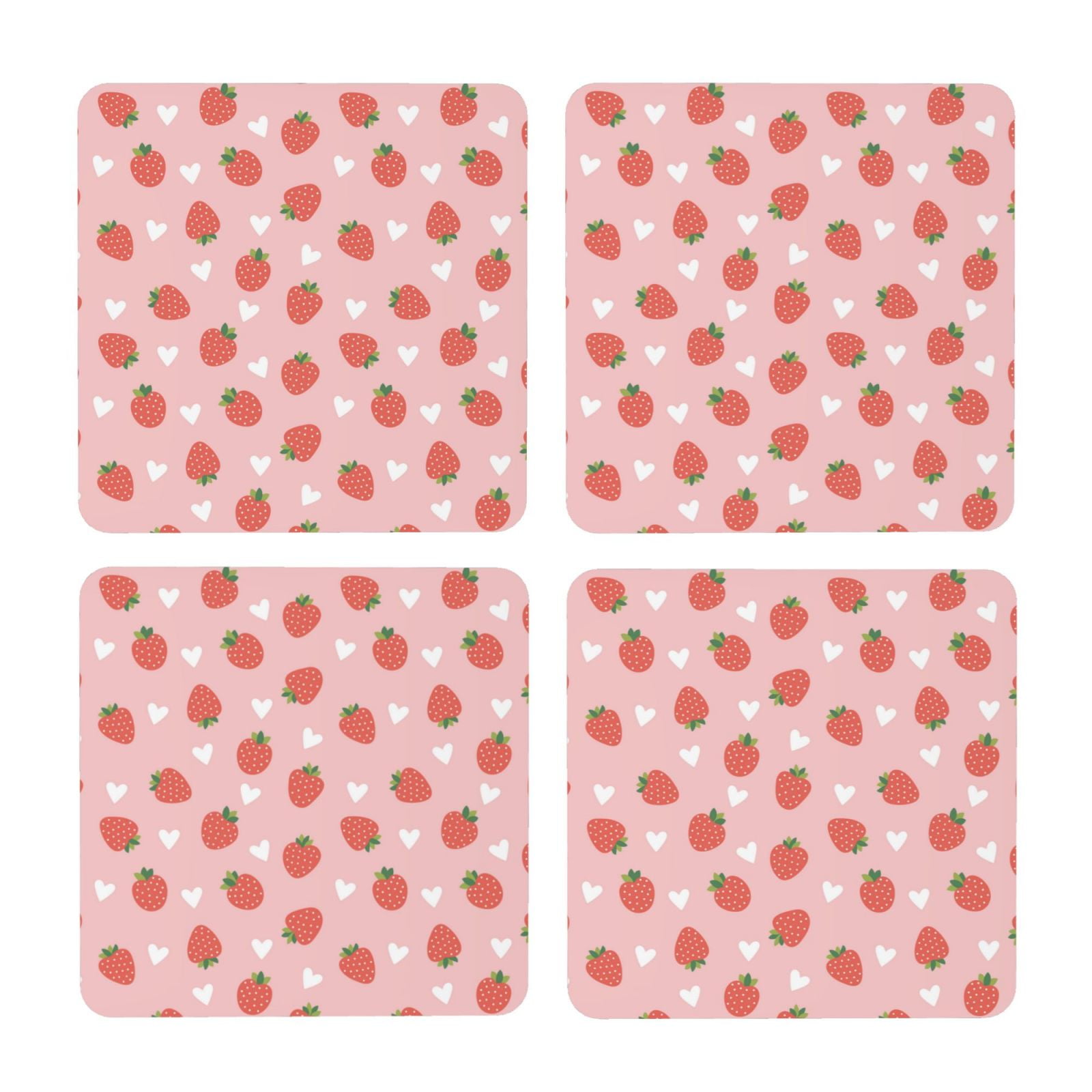 Sikiie Strawberry MDF Cork Coaster 4 Pcs - Absorbent Beverage Coasters ...