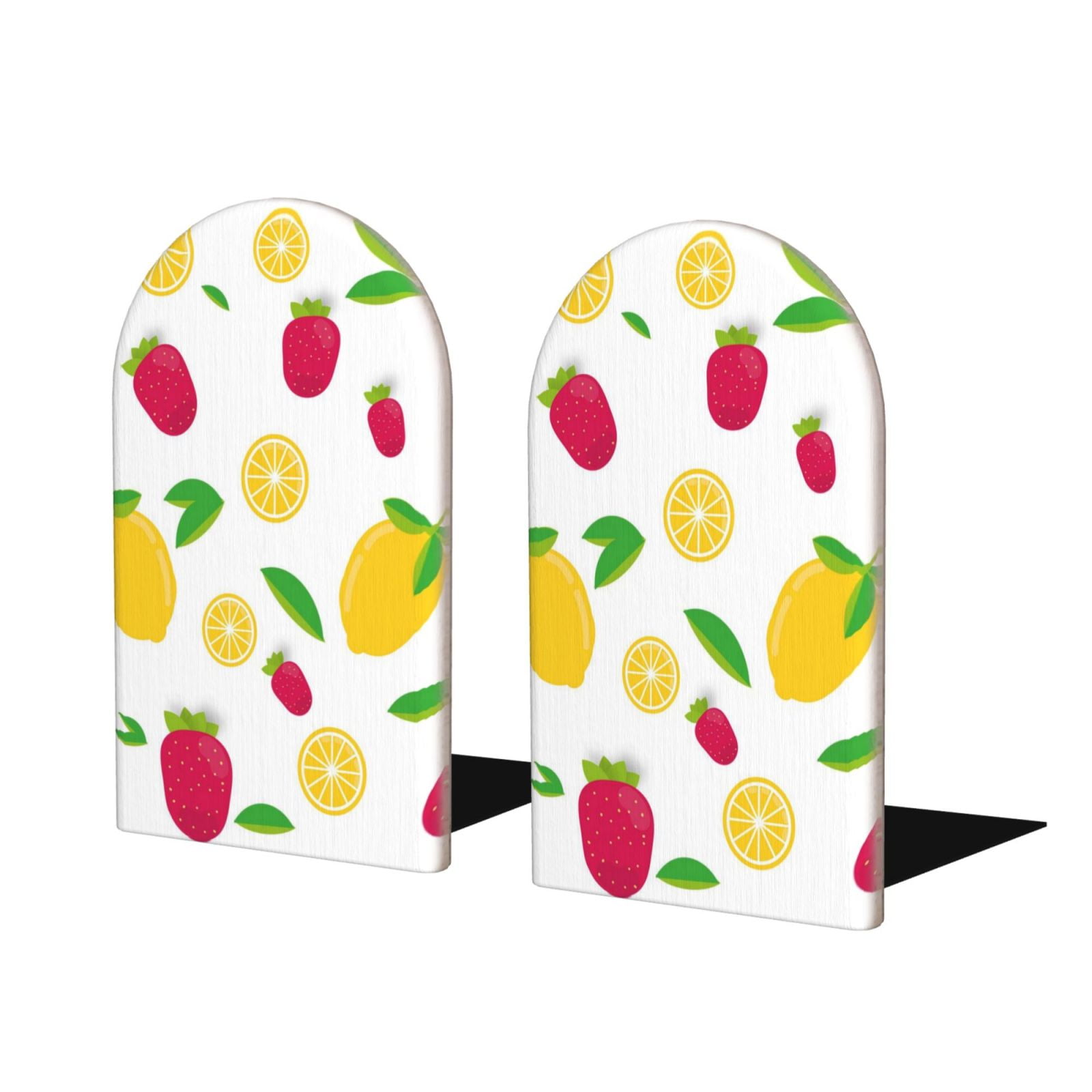 Sikiie Strawberry and Lemon Bookends 1 Pair, Wood Bookends for Shelves ...