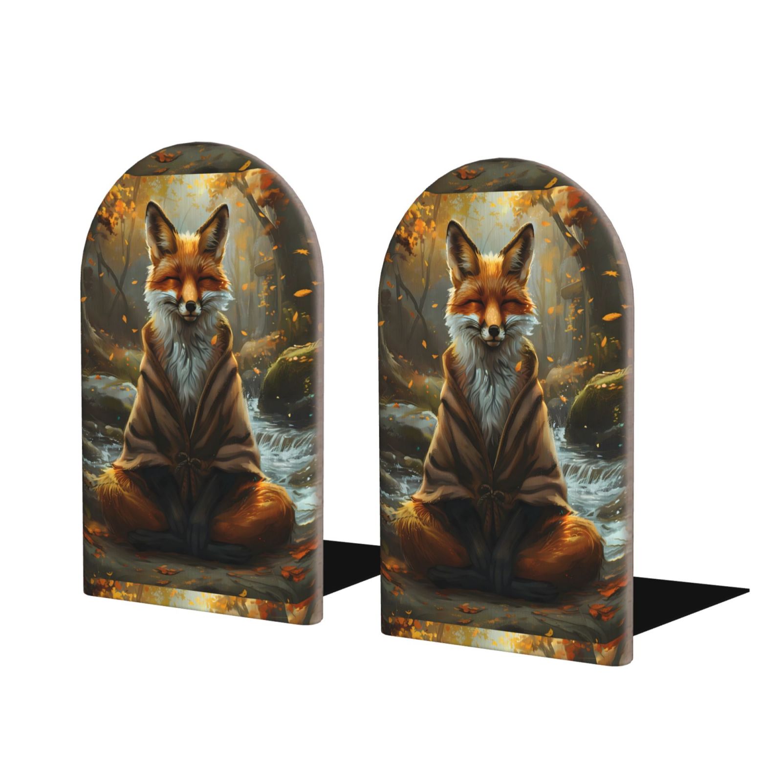 Sikiie Streamside Meditating Fox Bookends 1 Pair, Wood Bookends for ...