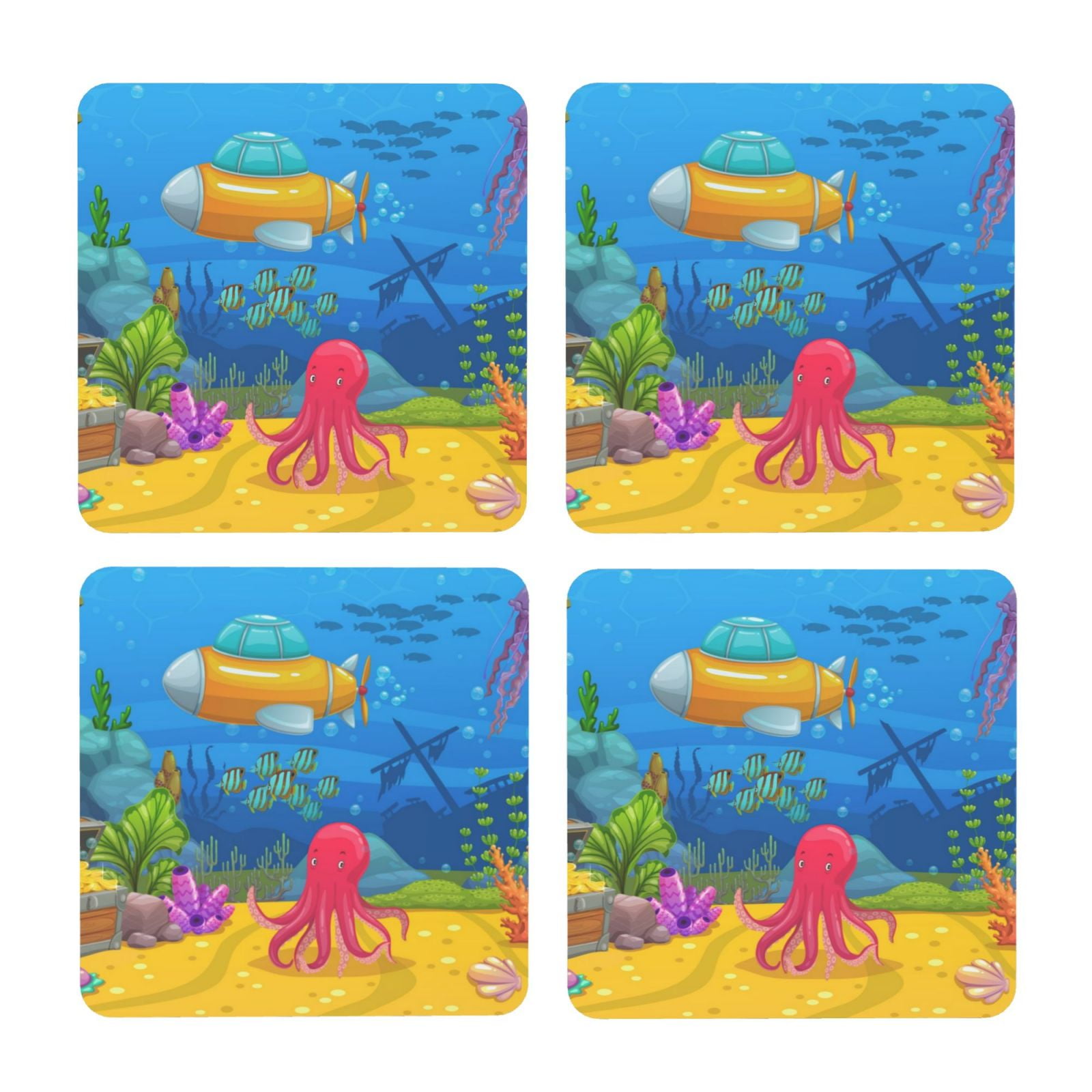 Sikiie Submarine And Landscape MDF Cork Coaster 4 Pcs - Absorbent Beverage Coasters for Coffee ...