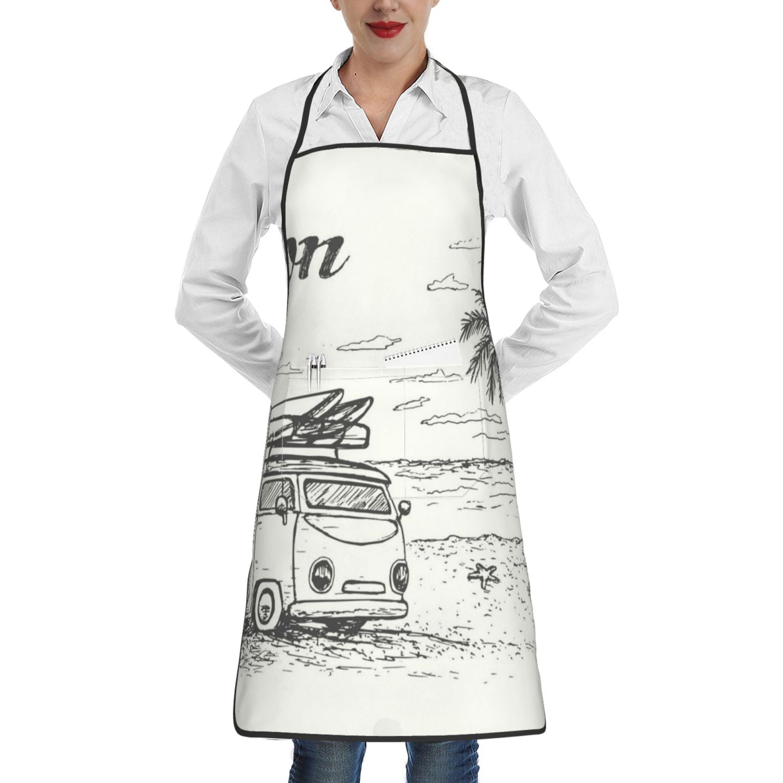 Sikiie Summer Vacation Scene With Camping Van Aprons for Kitchen ...