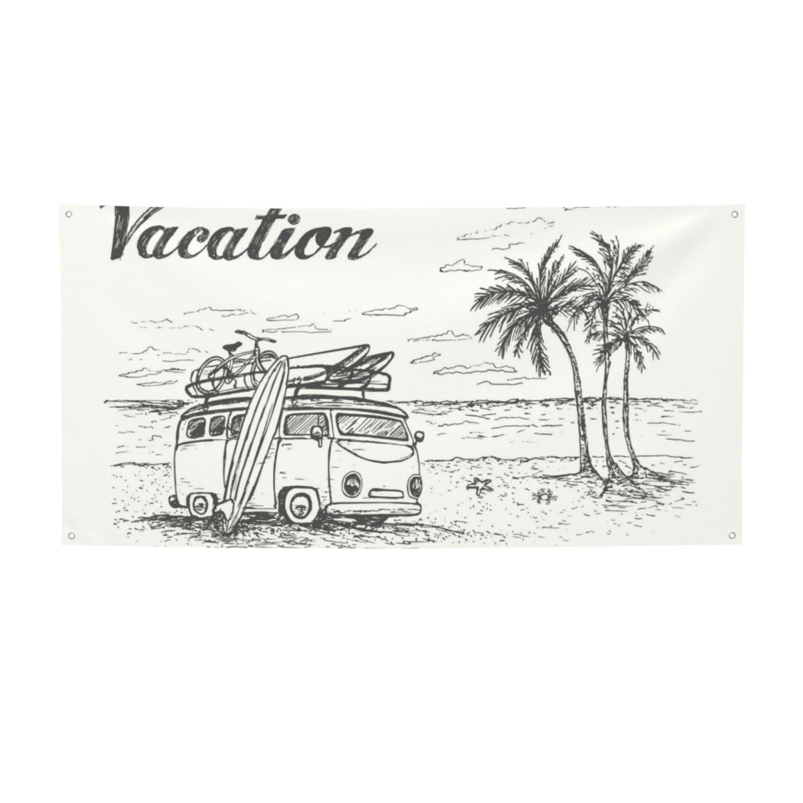 Sikiie Summer Vacation Scene With Camping Van Custom Banners and Signs ...