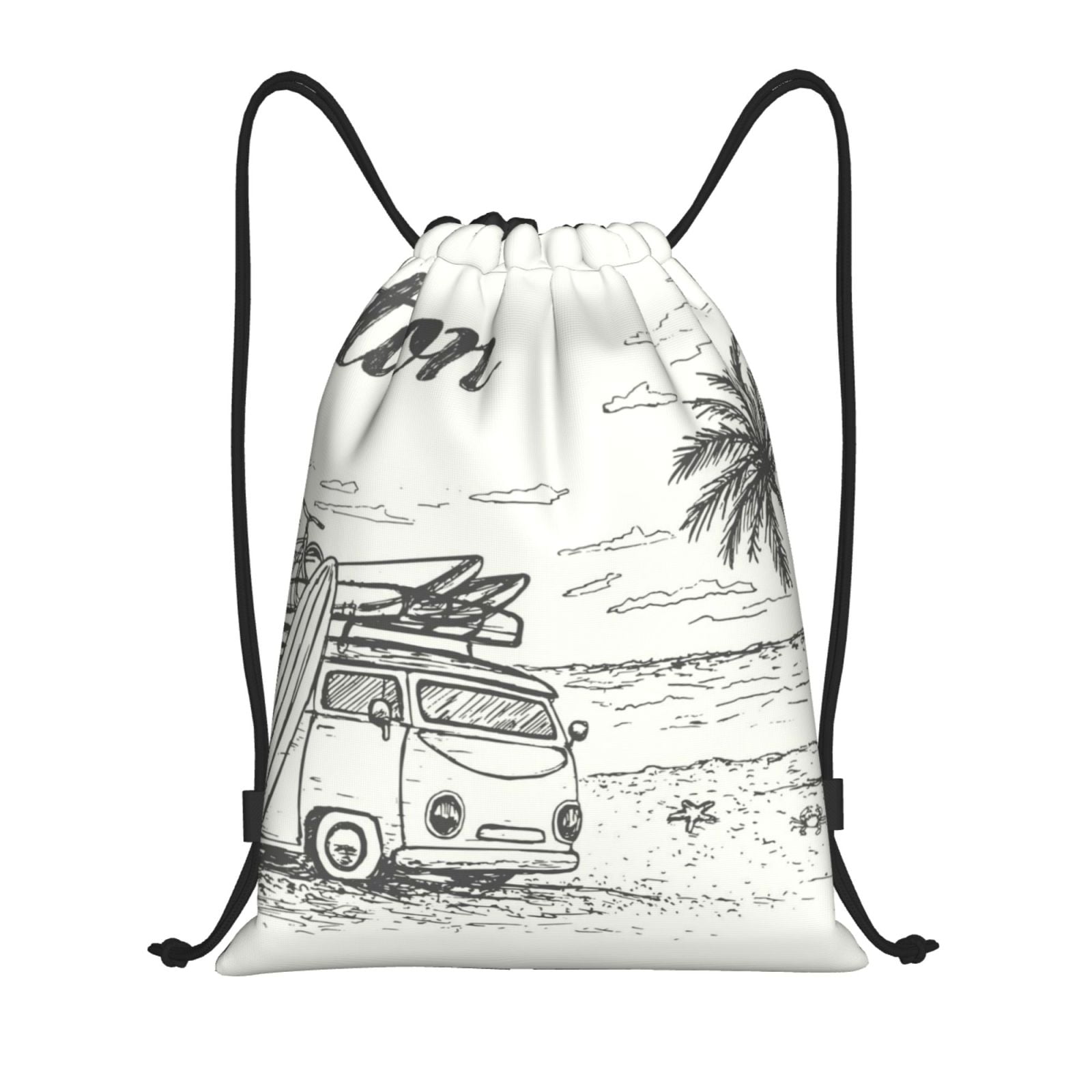 Sikiie Summer Vacation Scene With Camping Van Drawstring Backpack ...