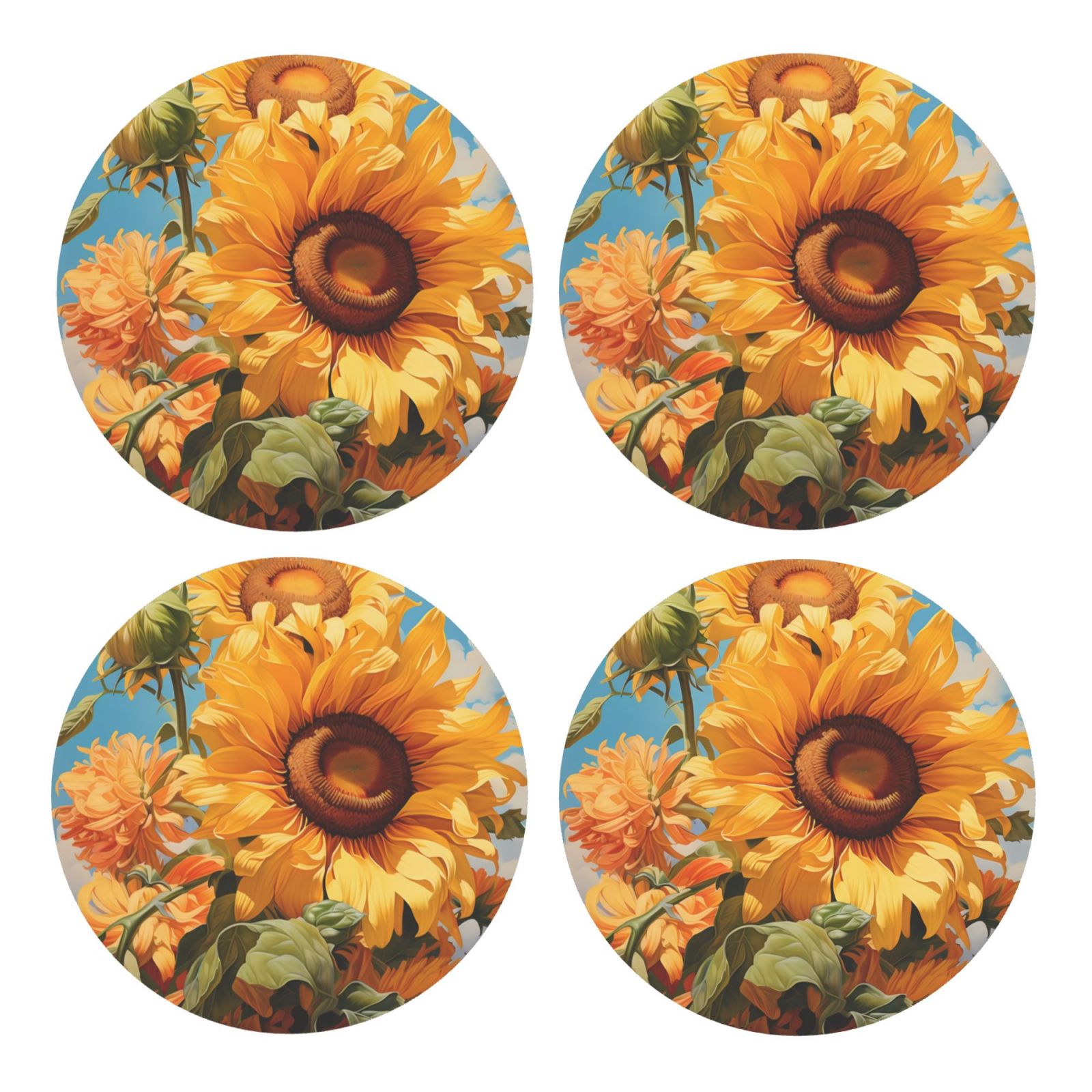 Sikiie Sunflower Blue Sky MDF Cork Coaster 4 Pcs - Absorbent Beverage ...