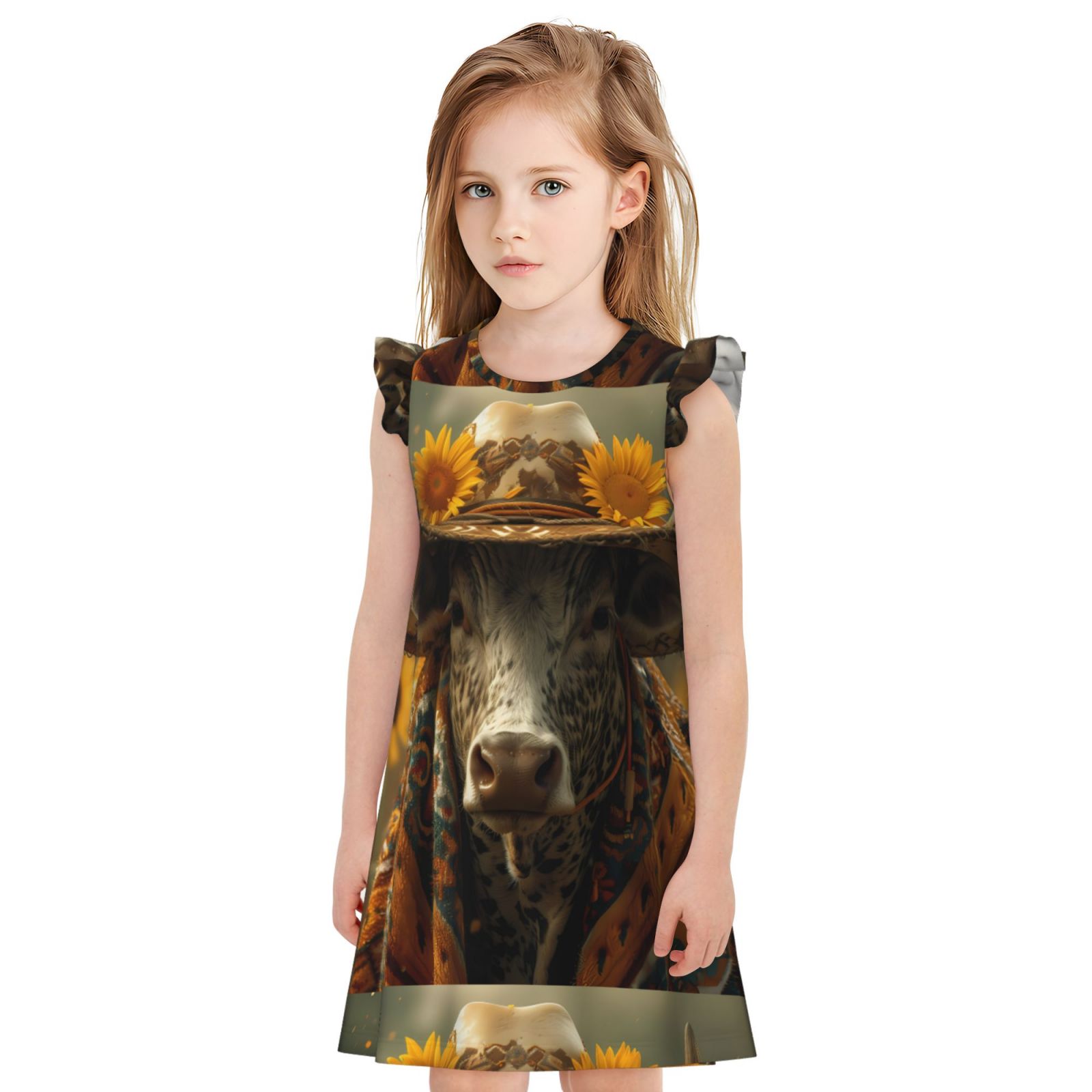Sikiie Sunflower Cowboy Hat Cow Girls Nightgowns 3-10 Years Flutter ...