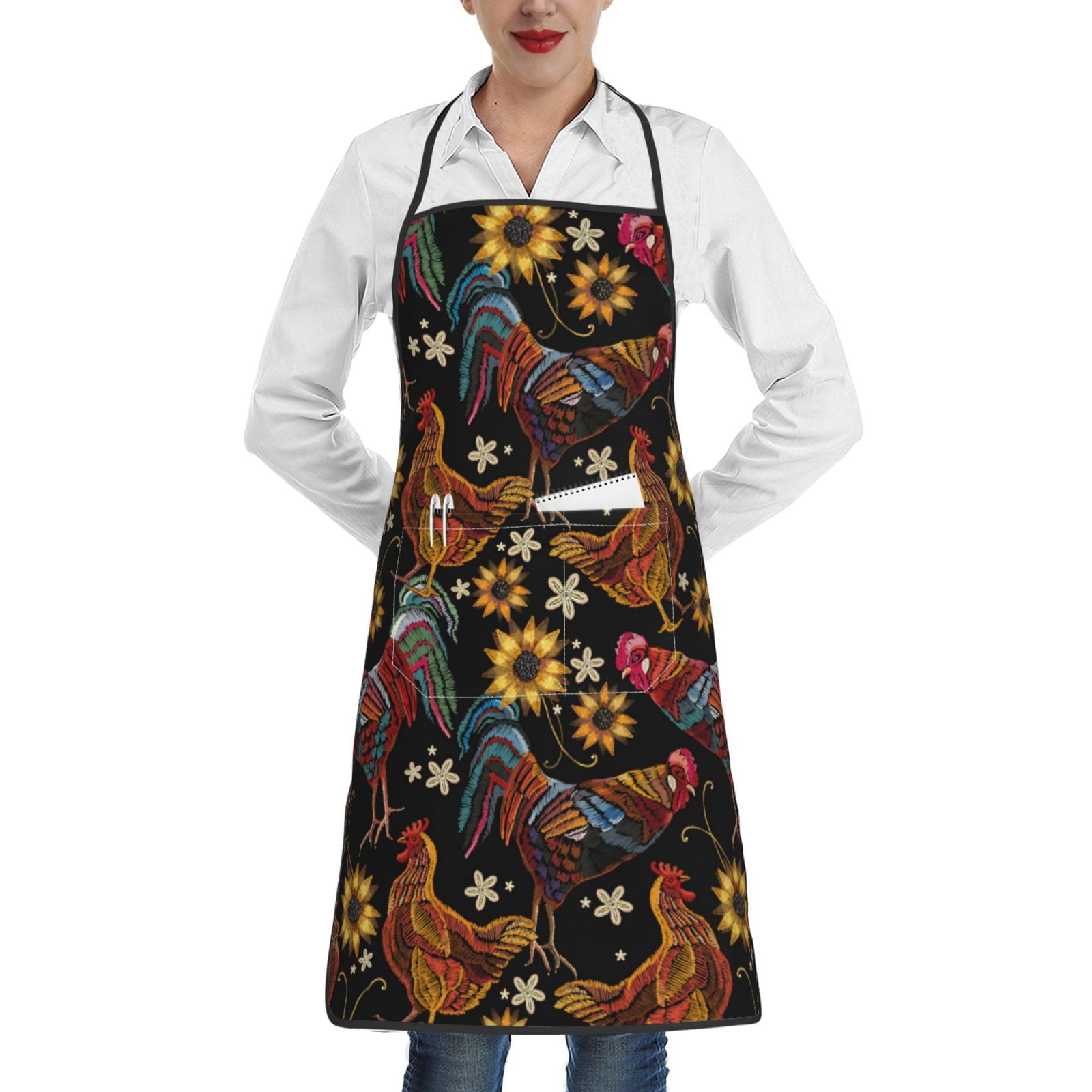 Sikiie Sunflower Rooster Aprons for Kitchen Cooking Aprons, Chef Apron ...