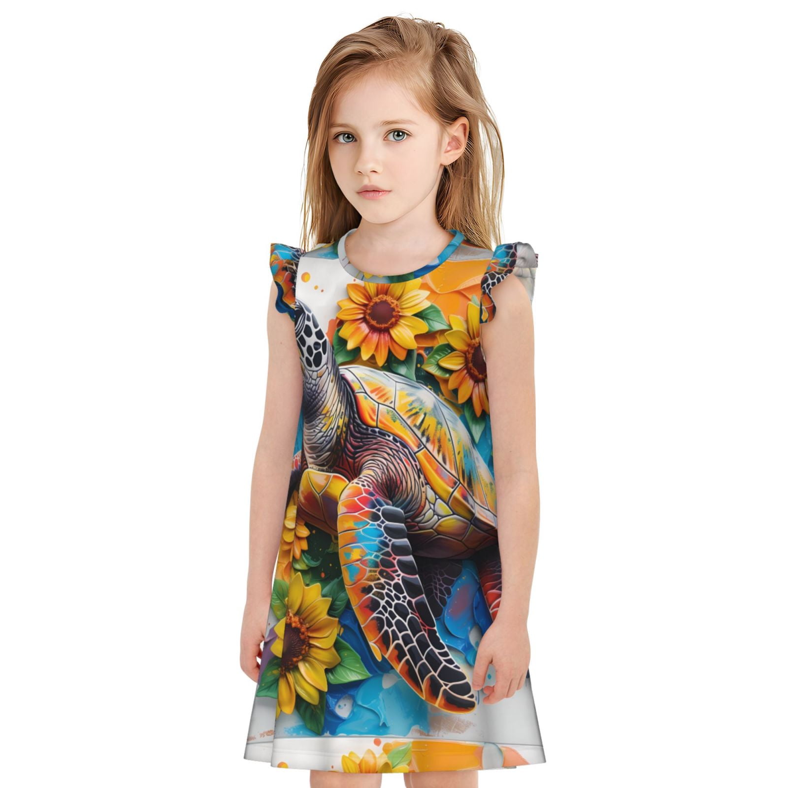 Sikiie Sunflower Turtle Girls Nightgowns 3-10 Years Flutter Short ...