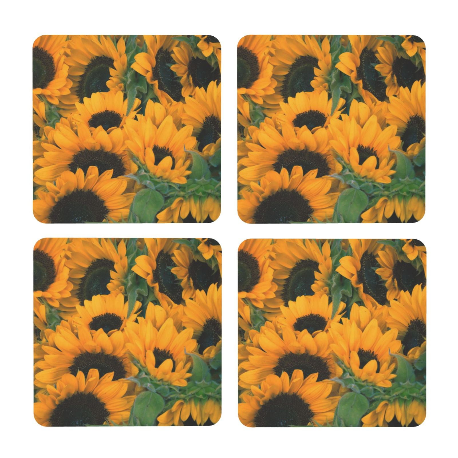 Sikiie Sunflowers 7 MDF Cork Coaster 4 Pcs - Absorbent Beverage ...