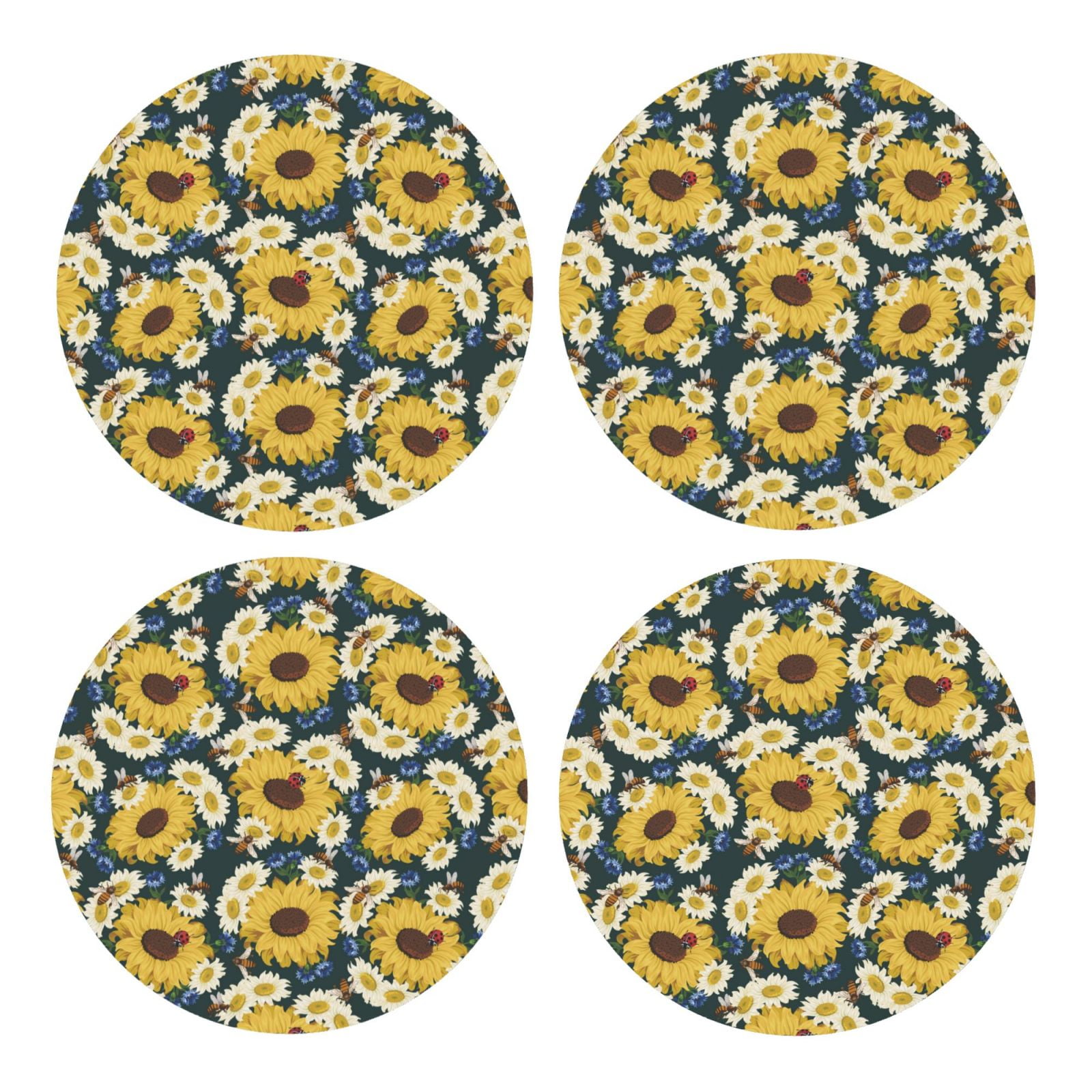 Sikiie Sunflowers MDF Cork Coaster 4 Pcs - Absorbent Beverage Coasters ...