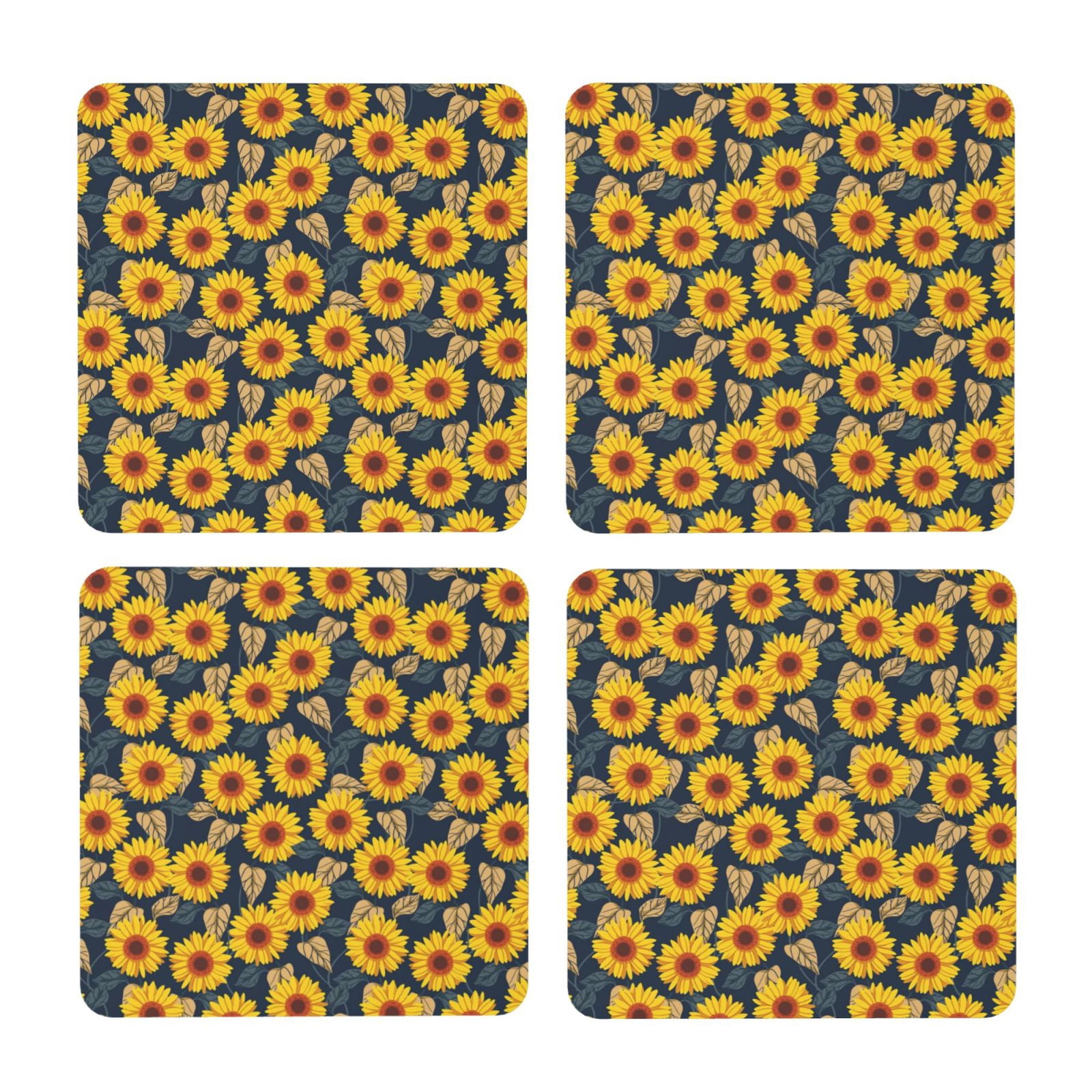 Sikiie Sunflowers MDF Cork Coaster 4 Pcs - Absorbent Beverage Coasters ...