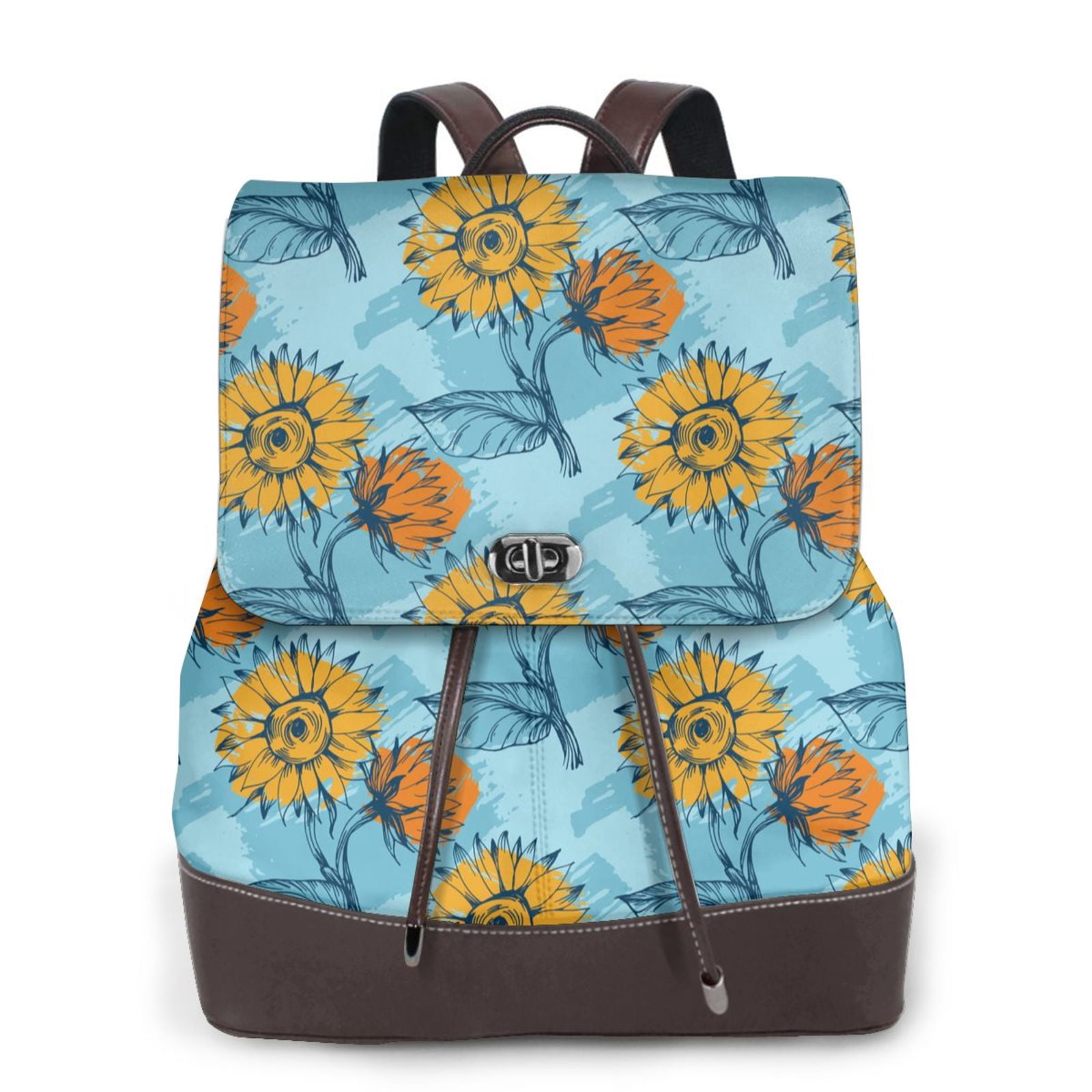 Sikiie Sunflowers Women Genuine Leather Backpack Fashion Rucksack ...