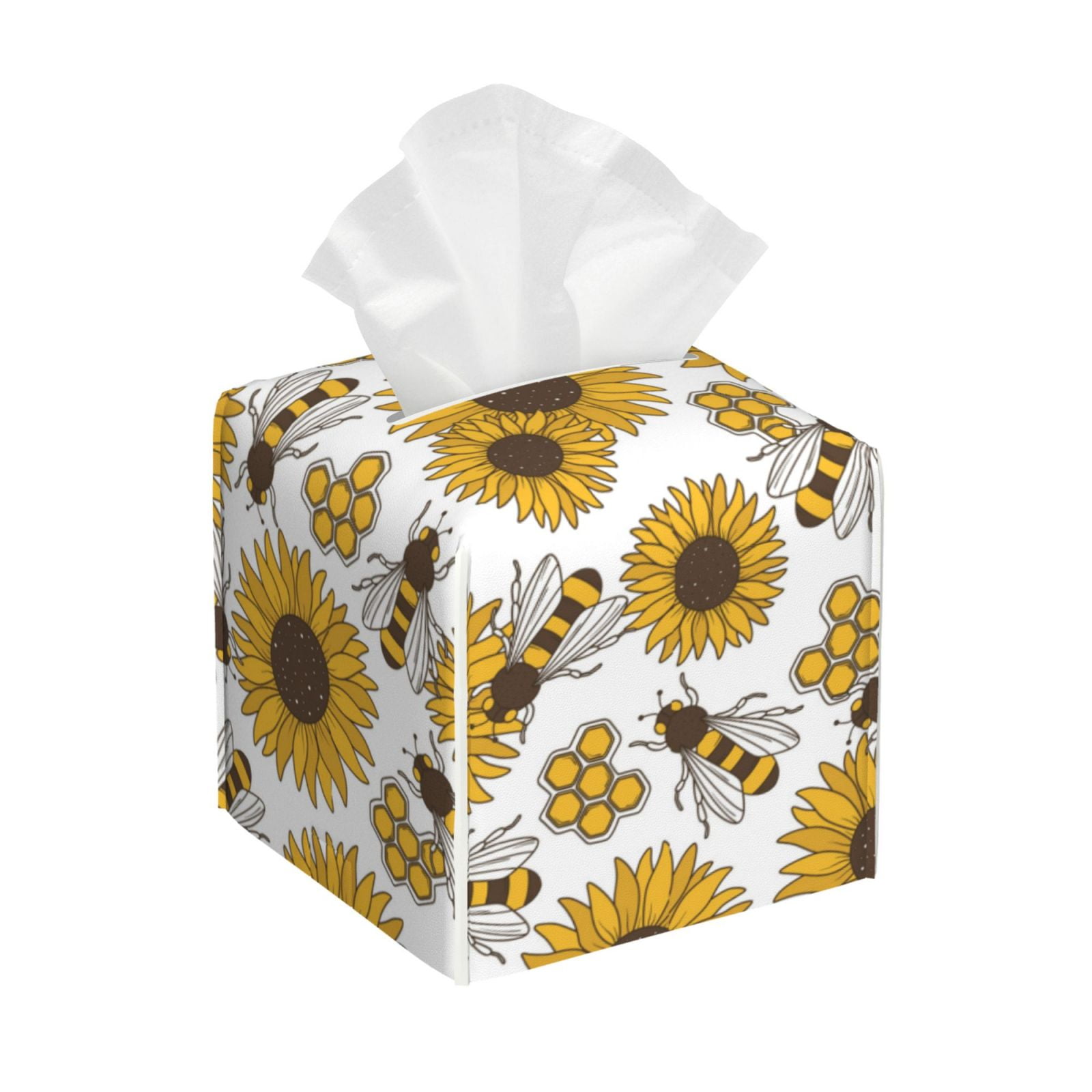 Sikiie Sunflowers and Bees Leather Tissue Box Cover Square, tissue box ...