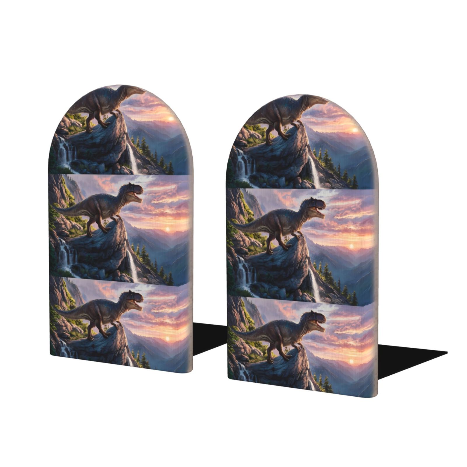 Sikiie Sunset Cliff Dinosaur Bookends 1 Pair, Wood Bookends for Shelves ...