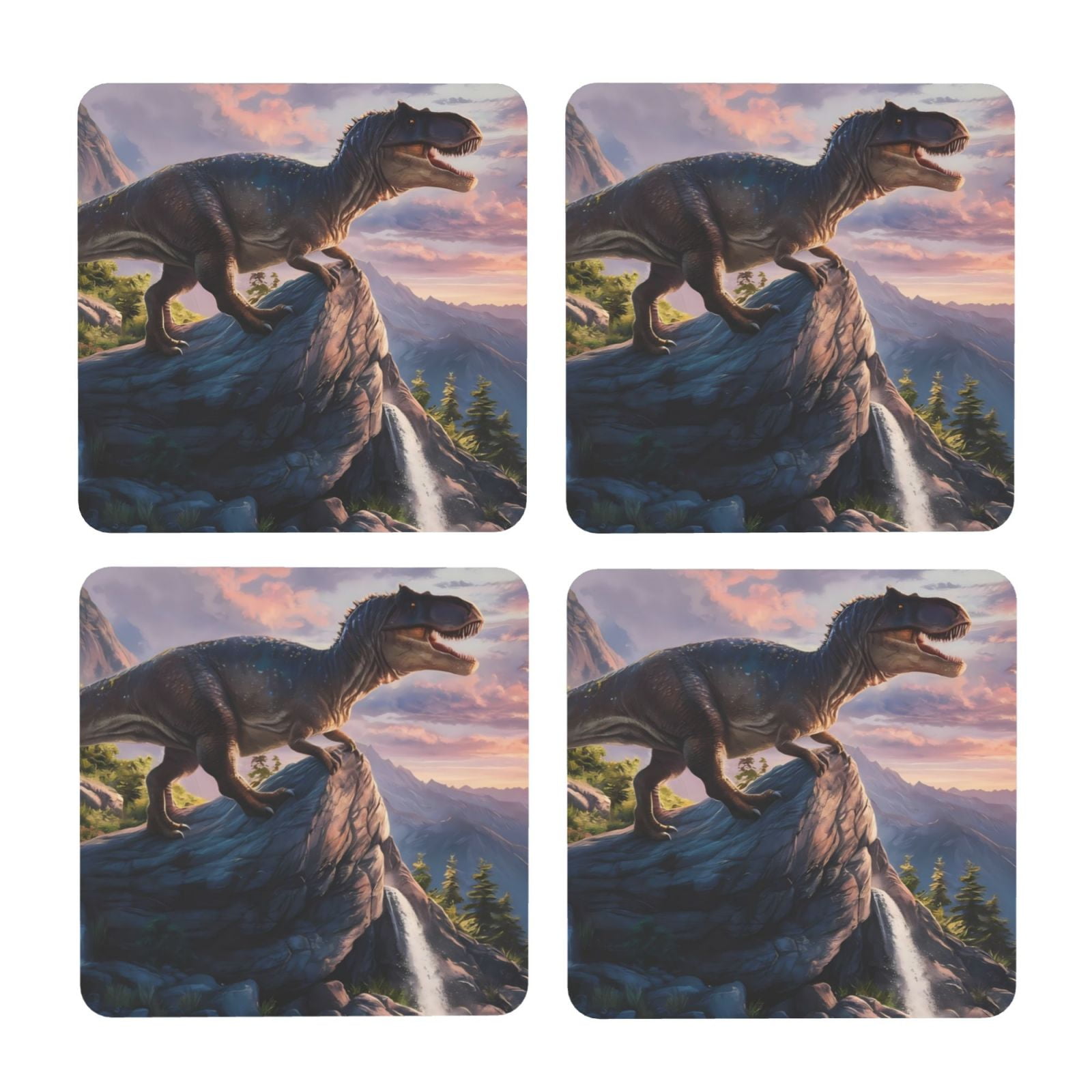 Sikiie Sunset Cliff Dinosaur MDF Cork Coaster 4 Pcs - Absorbent ...