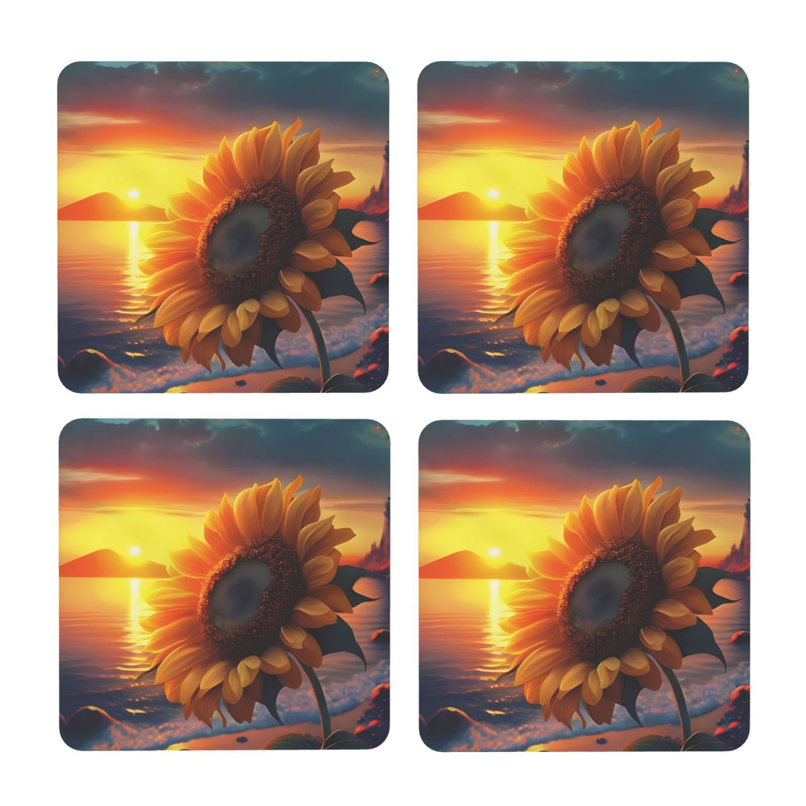 Sikiie Sunset Coast Sunflower MDF Cork Coaster 4 Pcs - Absorbent ...
