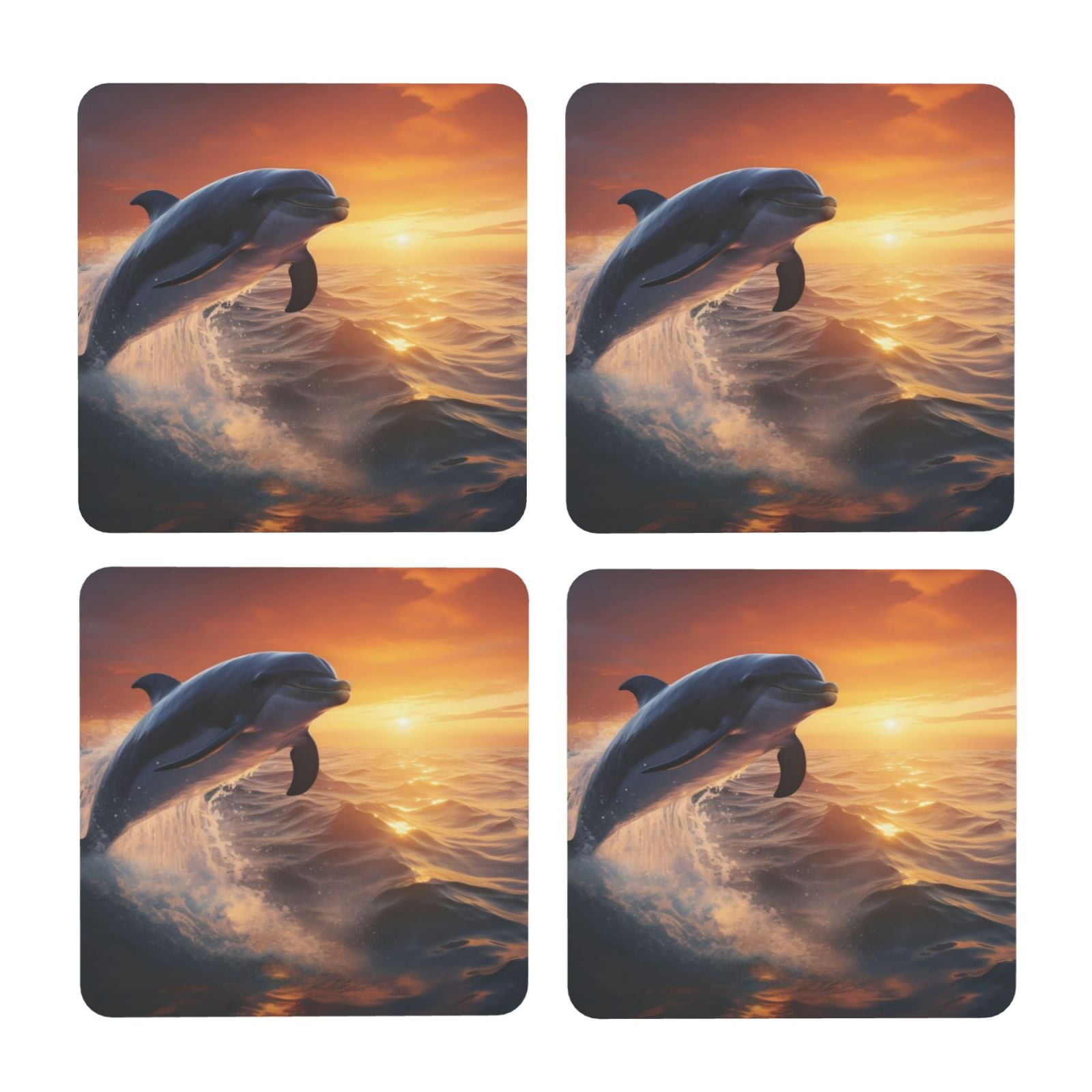 Sikiie Sunset Dancing Dolphin MDF Cork Coaster 4 Pcs - Absorbent ...