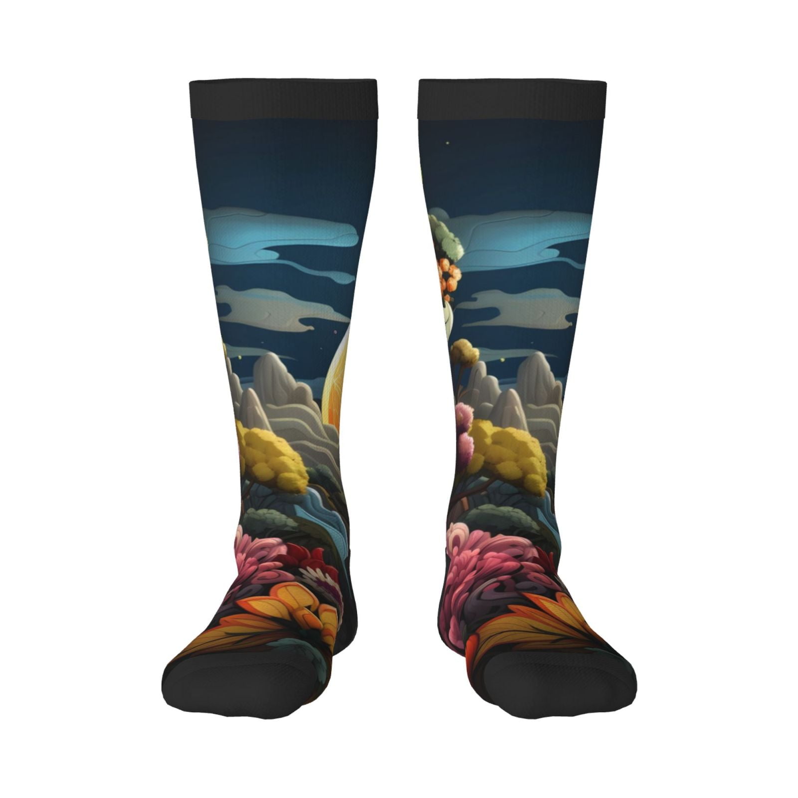 Sikiie Sunset Floral Fantasy Landscape Knee Socks, High Socks Long ...